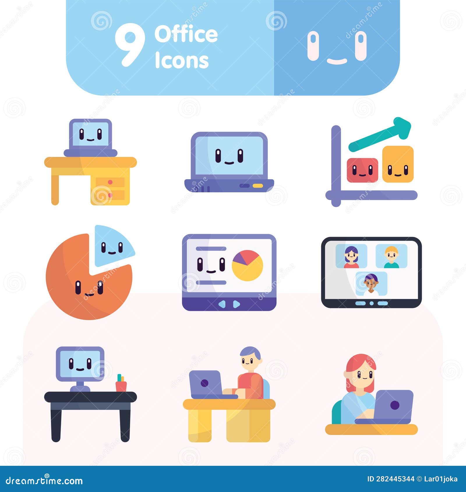 Set of Colored Cute Office Icons Vector Stock Vector - Illustration of ...