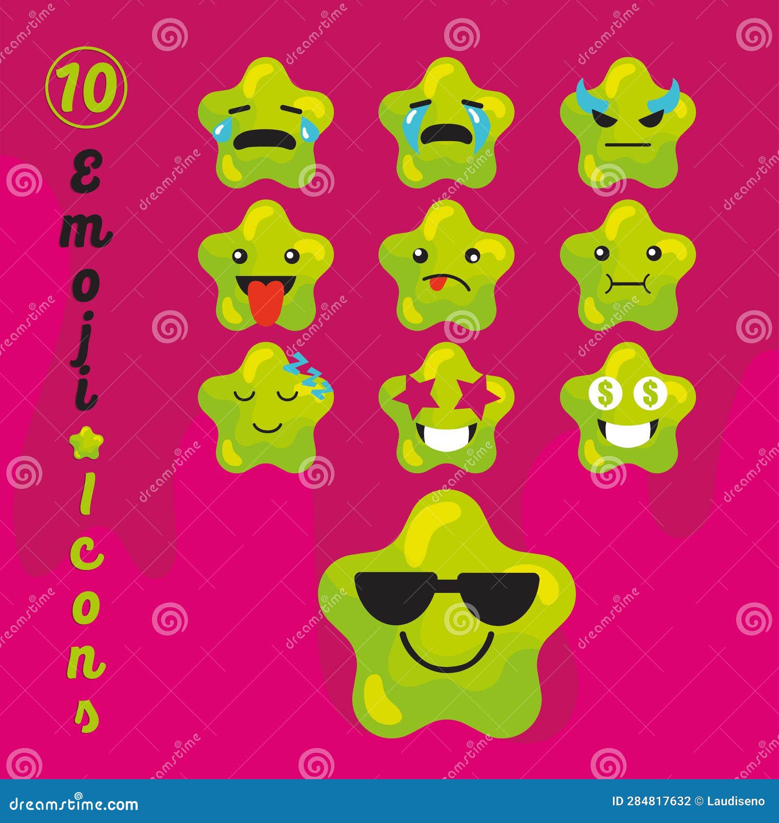Set of Colored Cute Star Shape Emoji Vector Stock Illustration ...
