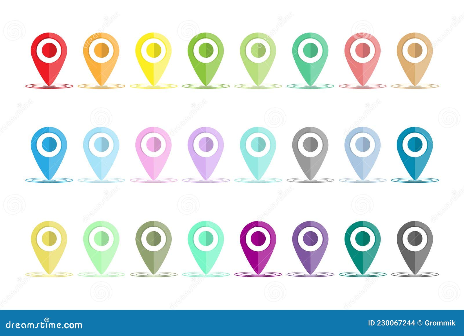 Set of Colored Dots or Pointers for a Map with a Circular Space in the ...
