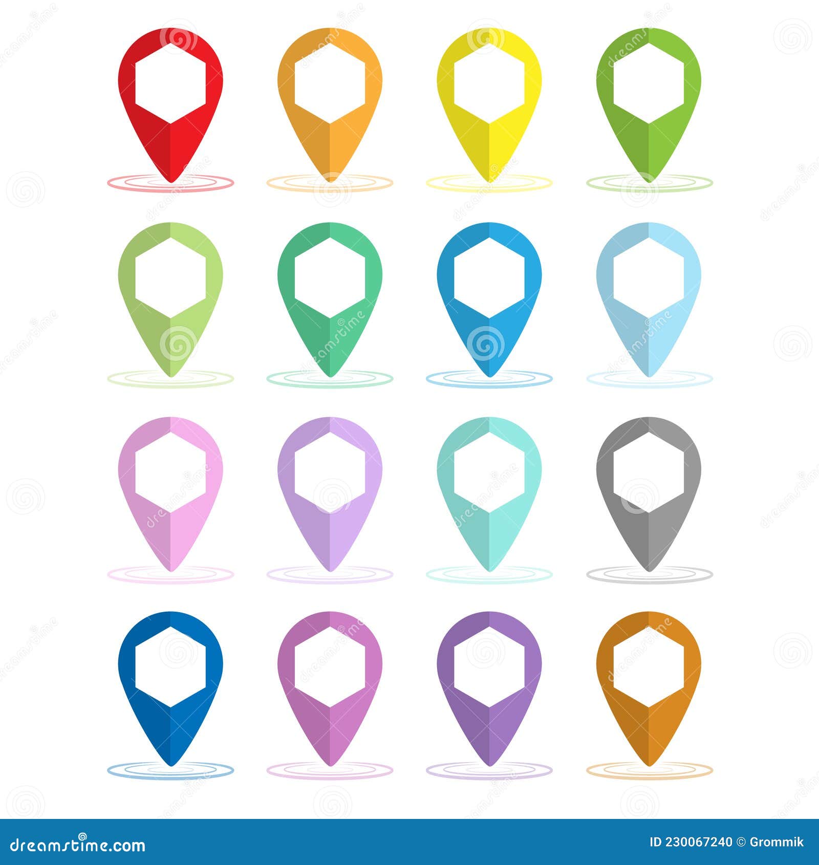 Set of Colored Dots or Pointers for a Map with a Hexagonal Space in the ...