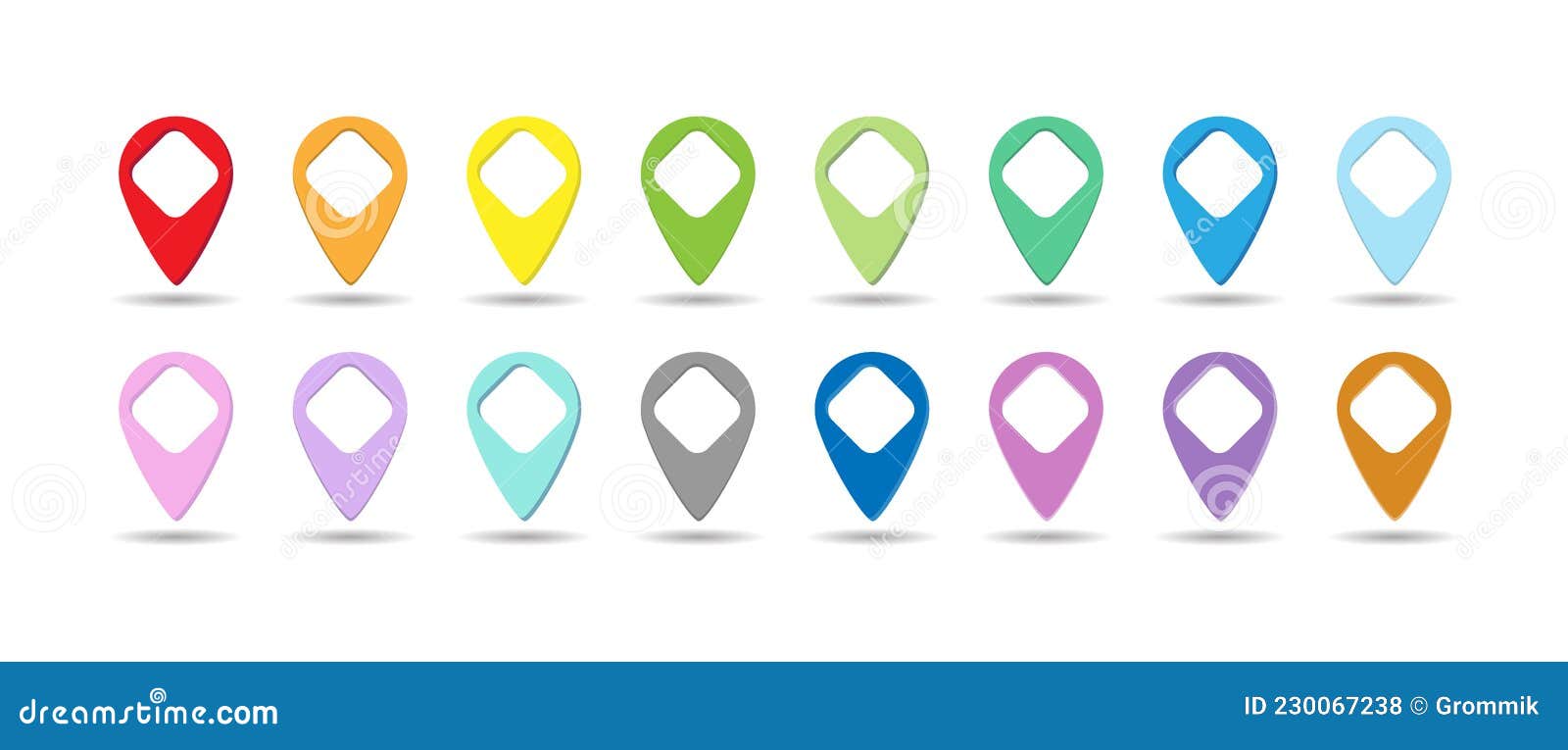 Set of Colored Dots or Pointers for a Map with a Square Space in the ...