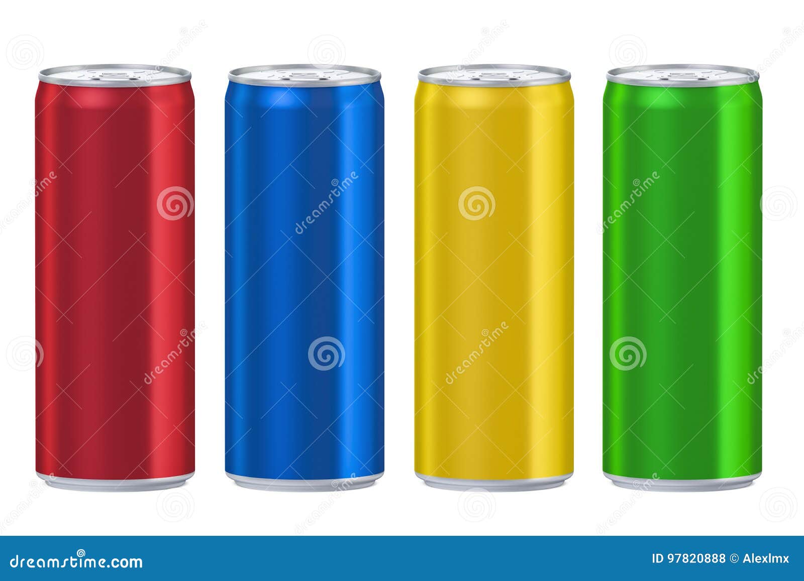 Set of Colored Drink Metallic Cans, 3D Rendering Stock Illustration ...