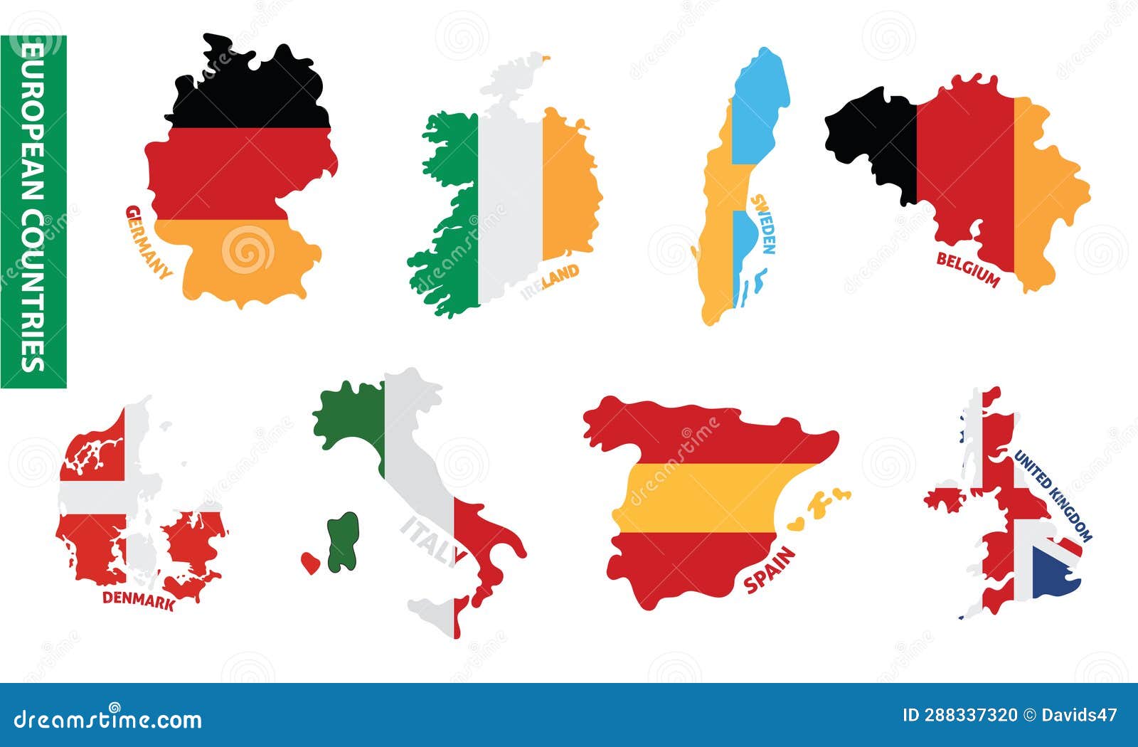 Set of Colored European Country Maps with Its Flags Vector Stock ...