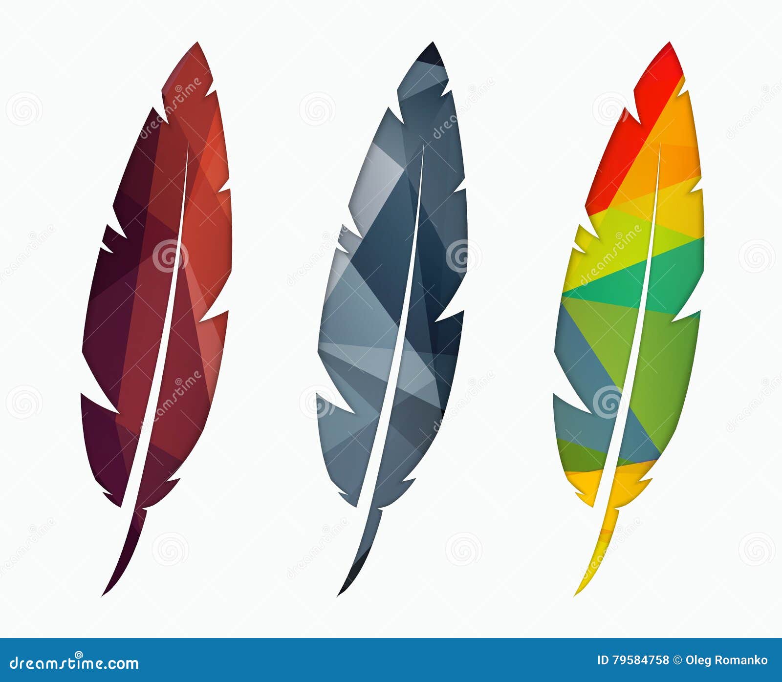 Set of Colored Feathers. Abstract Polygonal Element Stock Vector ...