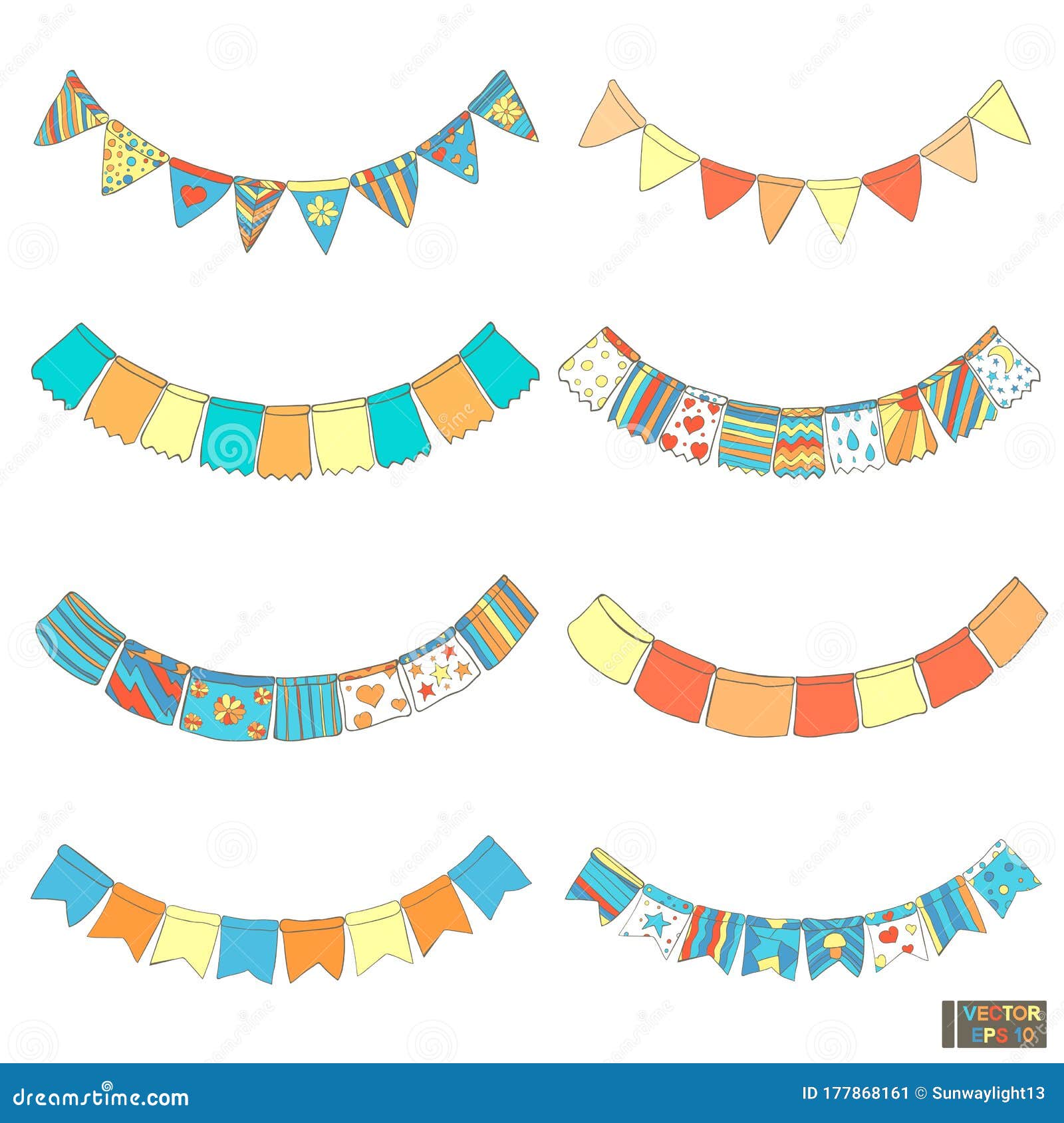 Set Colored Flags Hand Drawing Stock Illustration - Illustration of ...