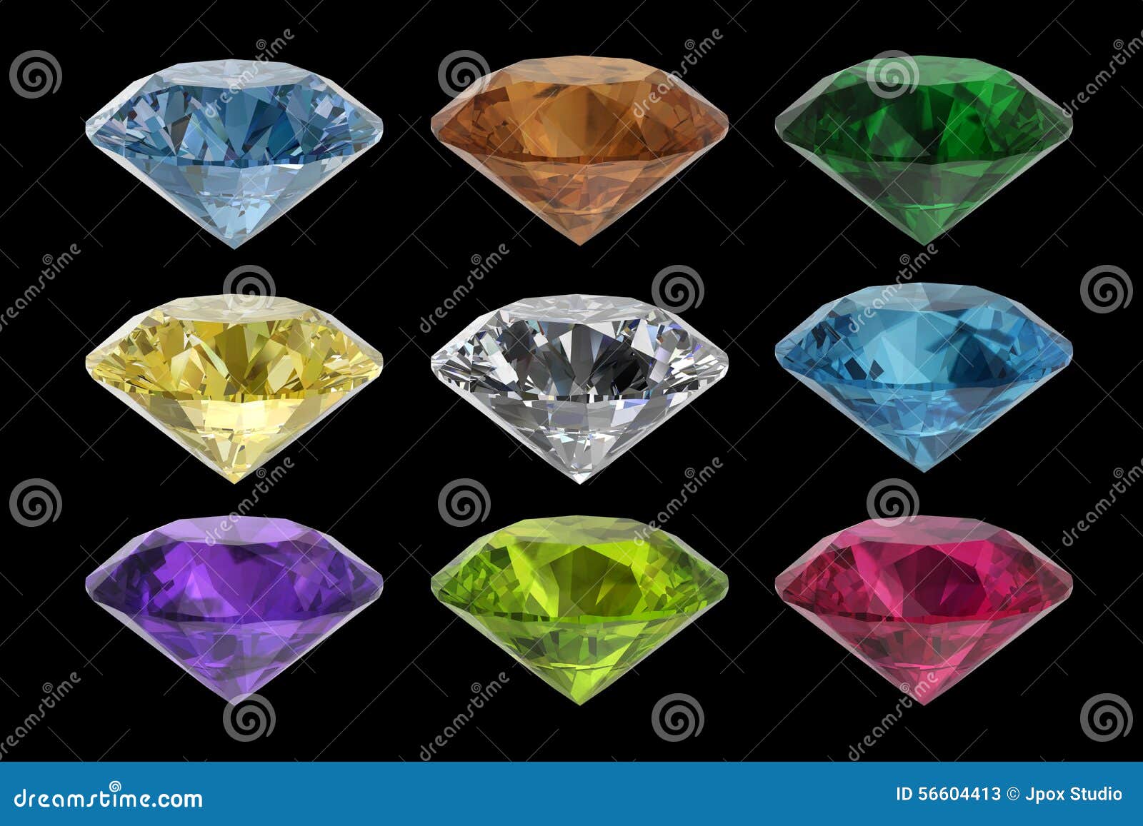 Set of Colored Gems on a Black Background Stock Illustration ...