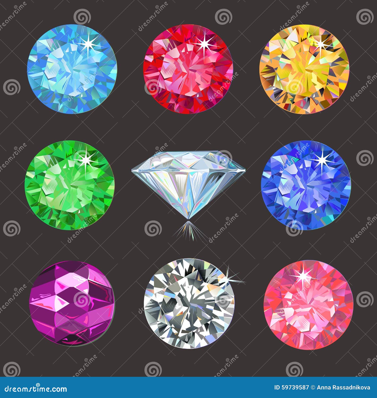 Set of colored gems stock vector. Illustration of rhinestones - 59739587