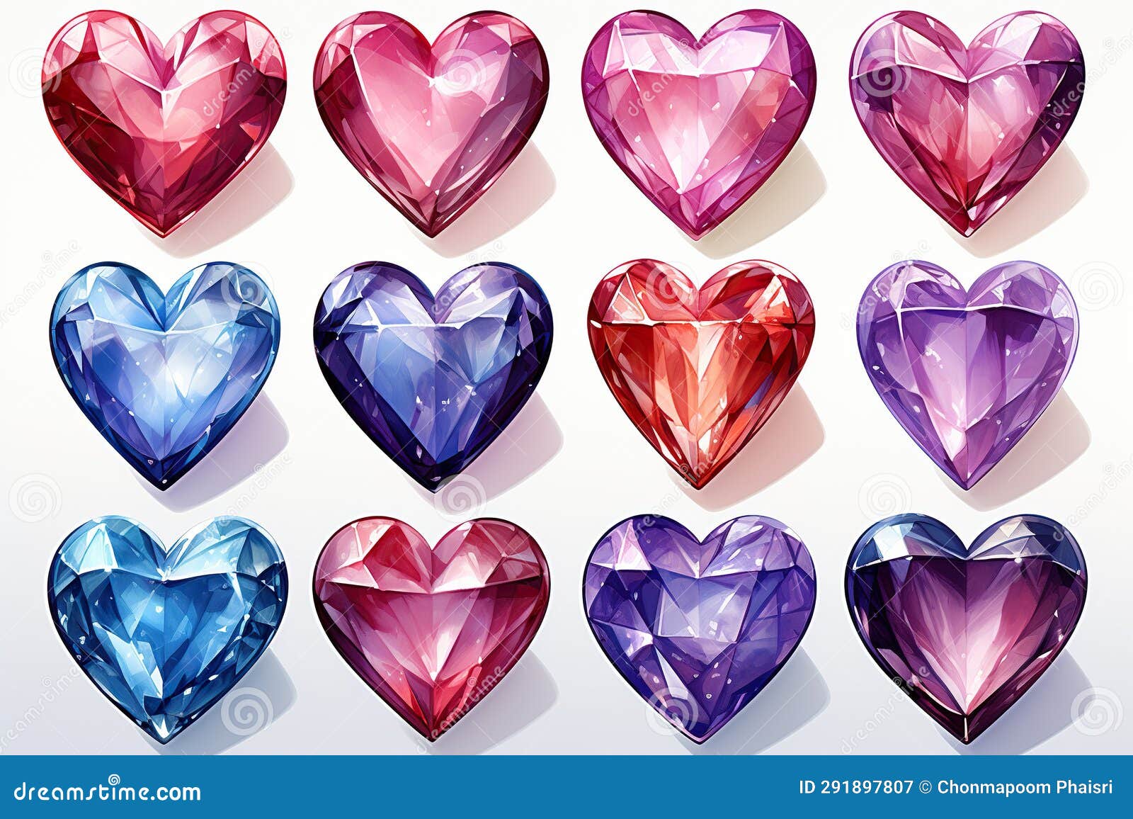 Set of Colored Gems in the Form of Hearts. Vector Illustration Stock ...