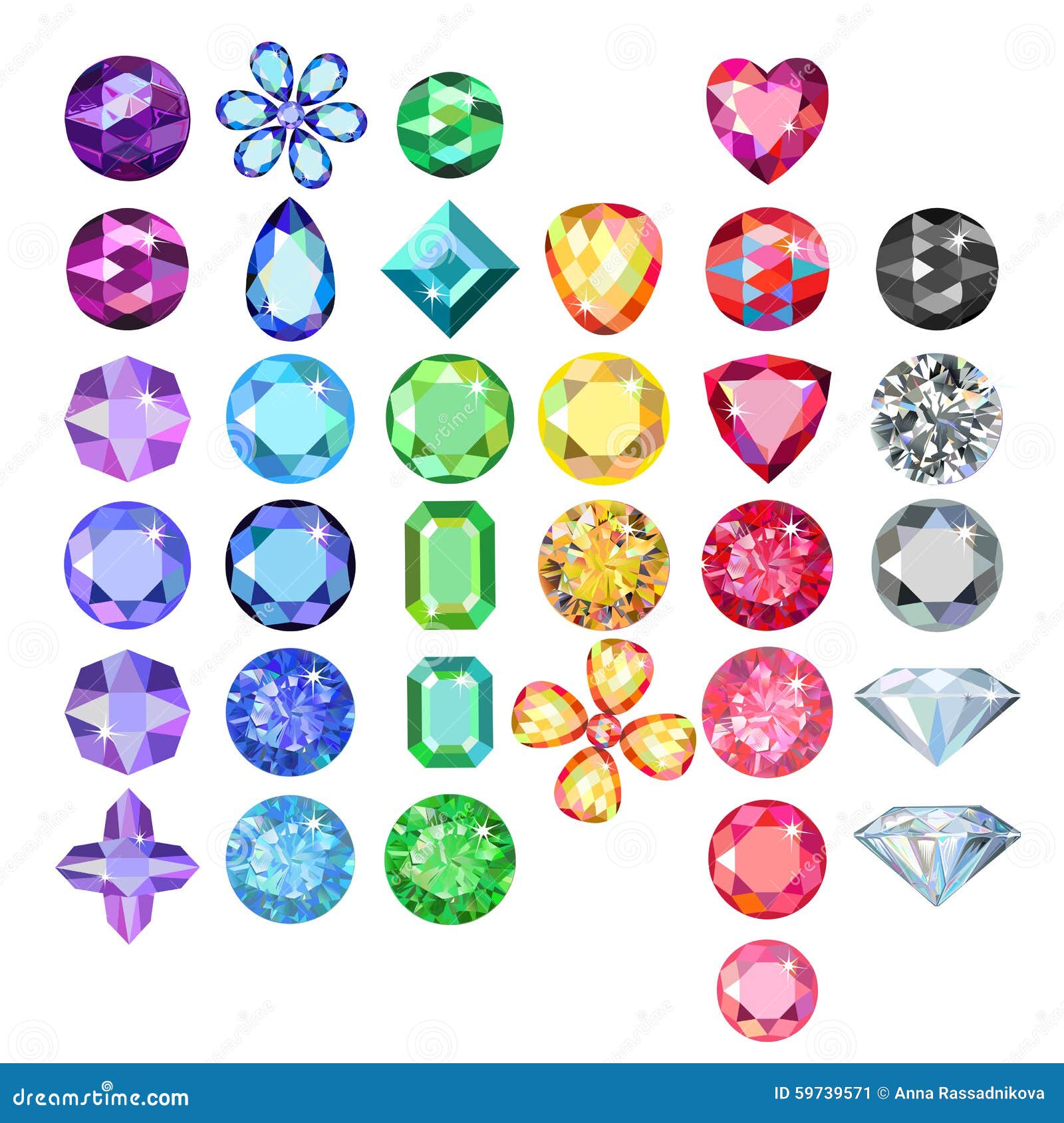 Set of colored gems stock vector. Illustration of precious - 59739571