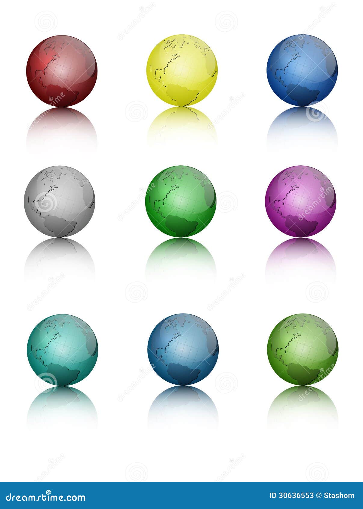 Set of Colored Globe Icons. Stock Vector - Illustration of planet, icon ...