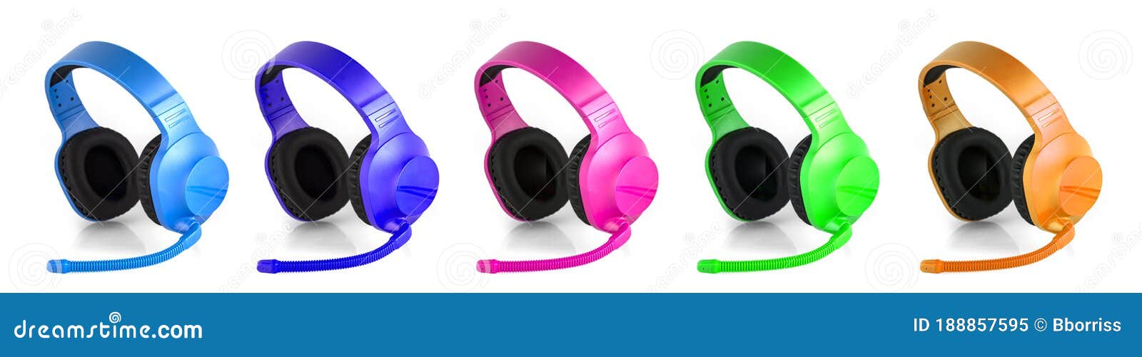 Set of Colored Headset with Microphone Isolated Over White Stock Image ...