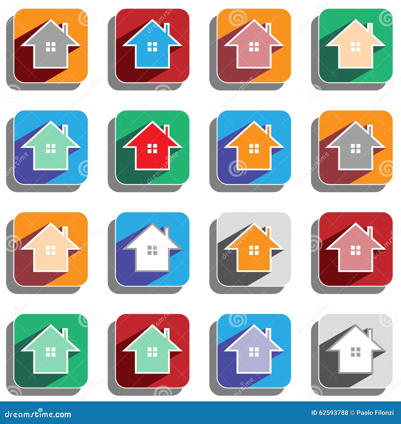 Set of colored house icons stock vector. Illustration of green - 62593788