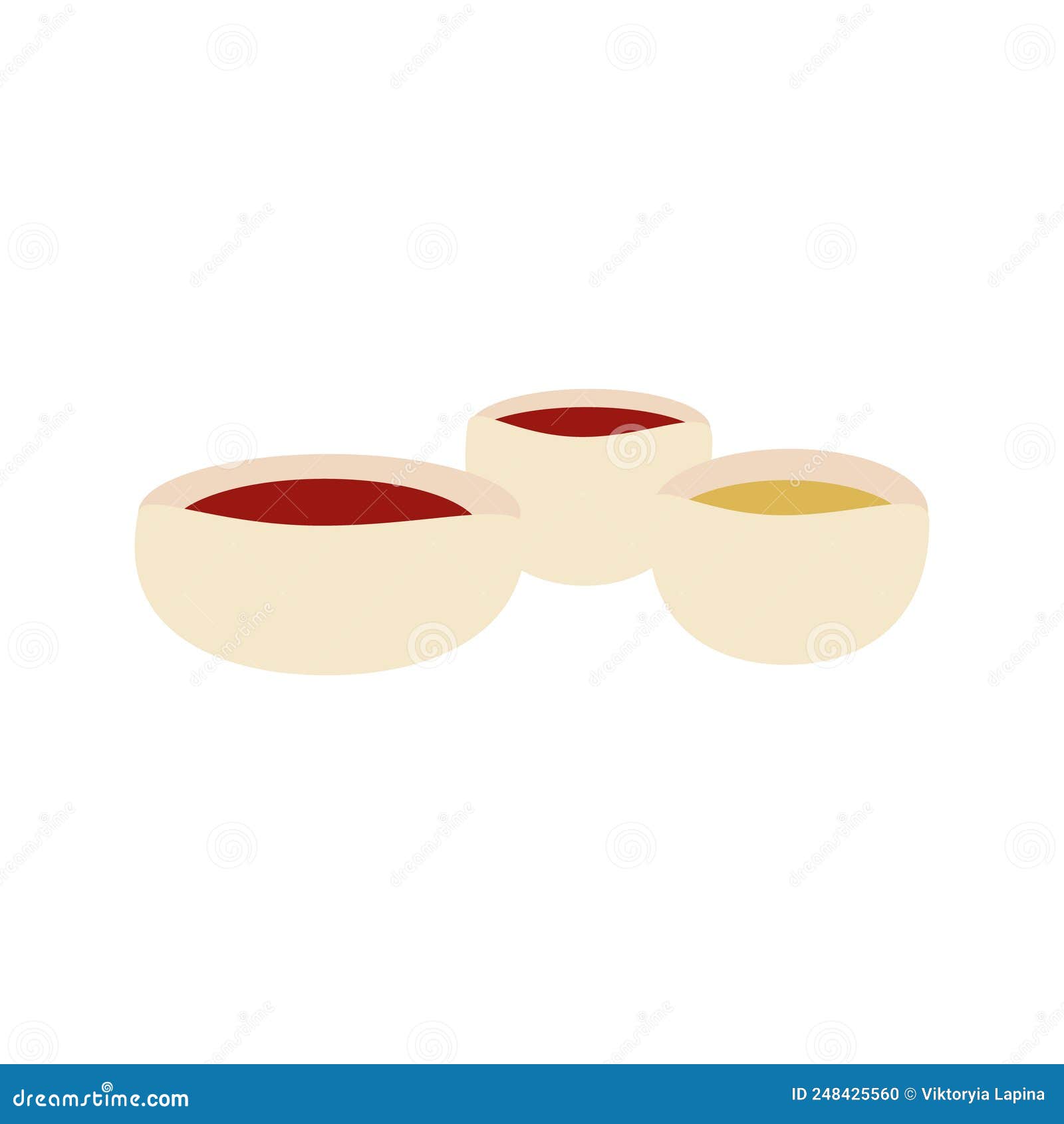 Set of Colored Icons Depicting Various Sauces in Three Plates in a ...