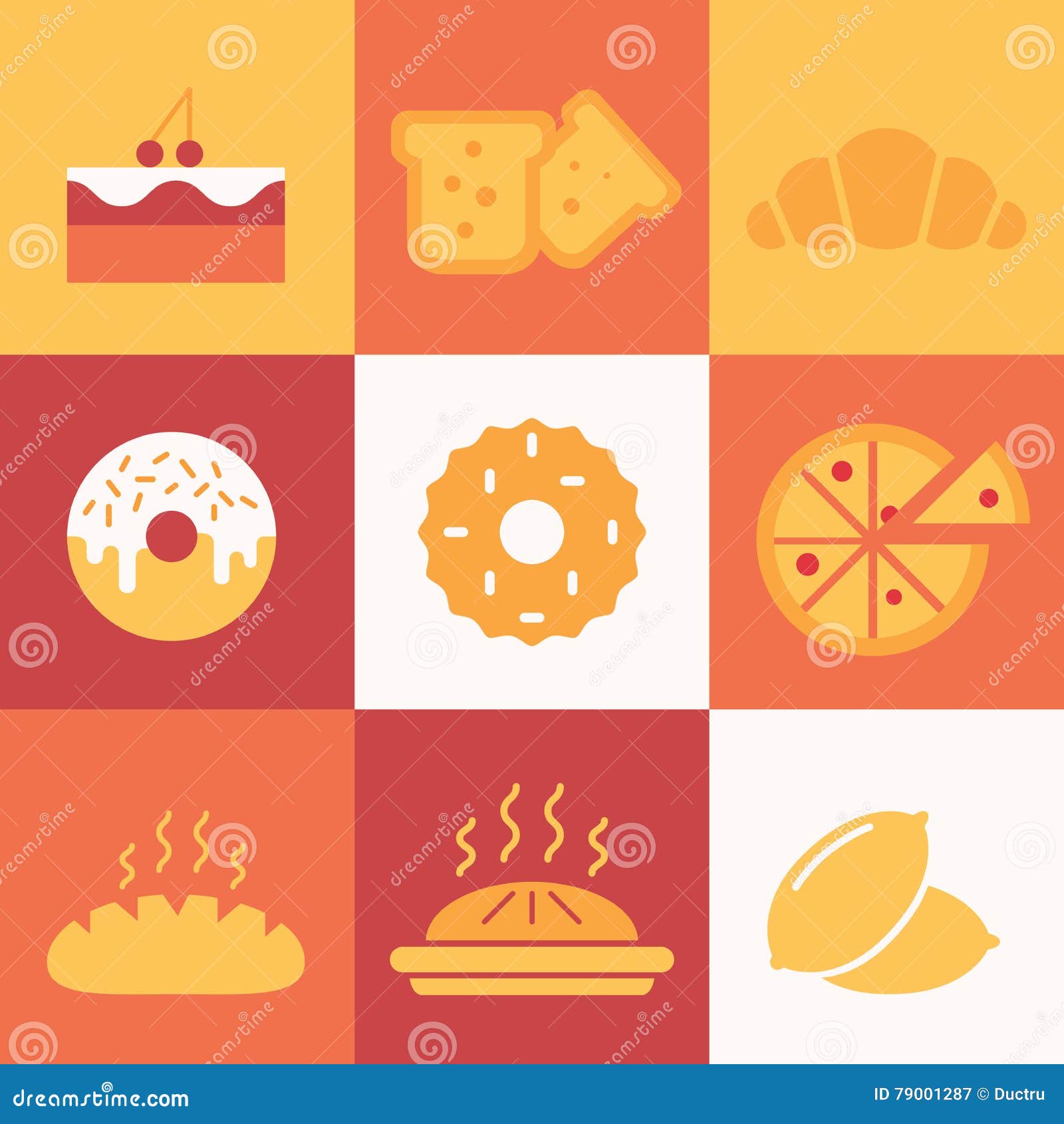 Set of Colored Icons with Pastries Stock Vector - Illustration of badge ...