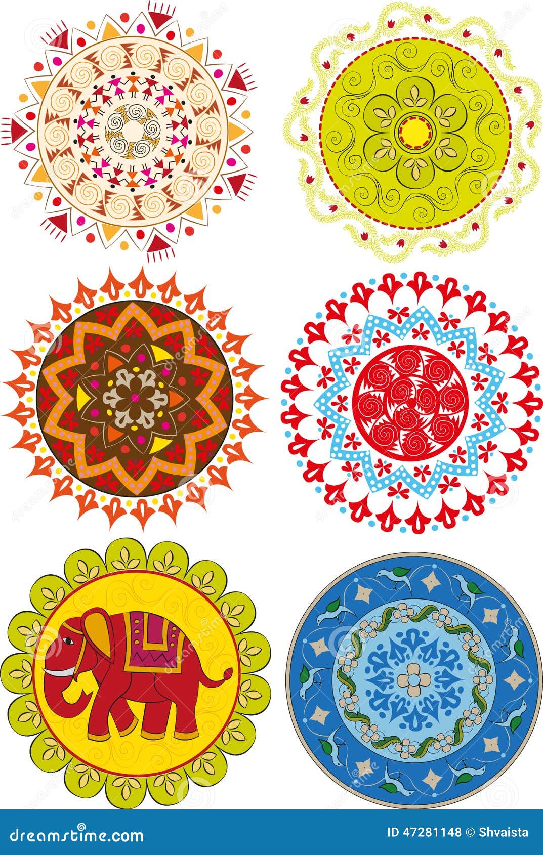 Set of Colored Indian Mandalas Stock Vector - Illustration of ...