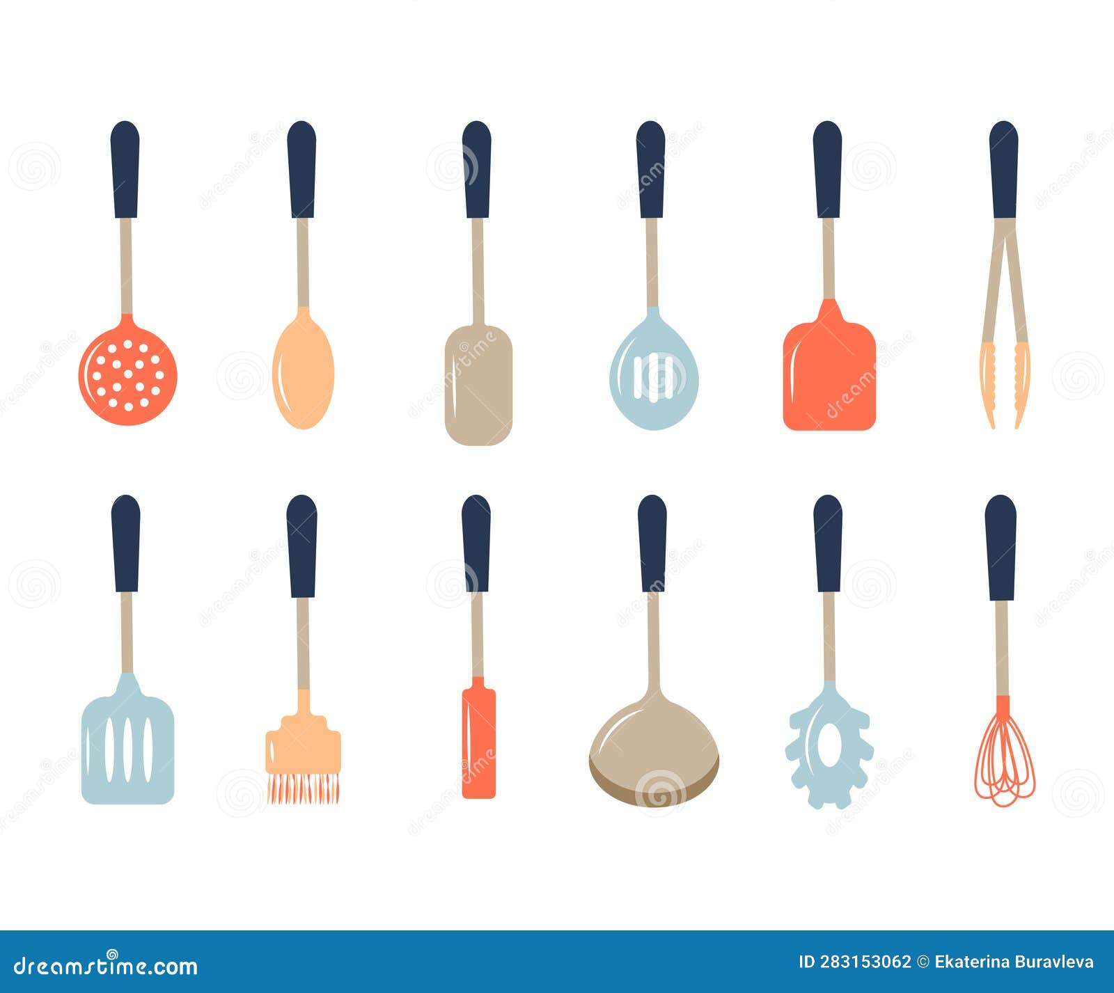 Set of Colored Kitchen Tools. Flat Vector Illustration Stock Vector ...