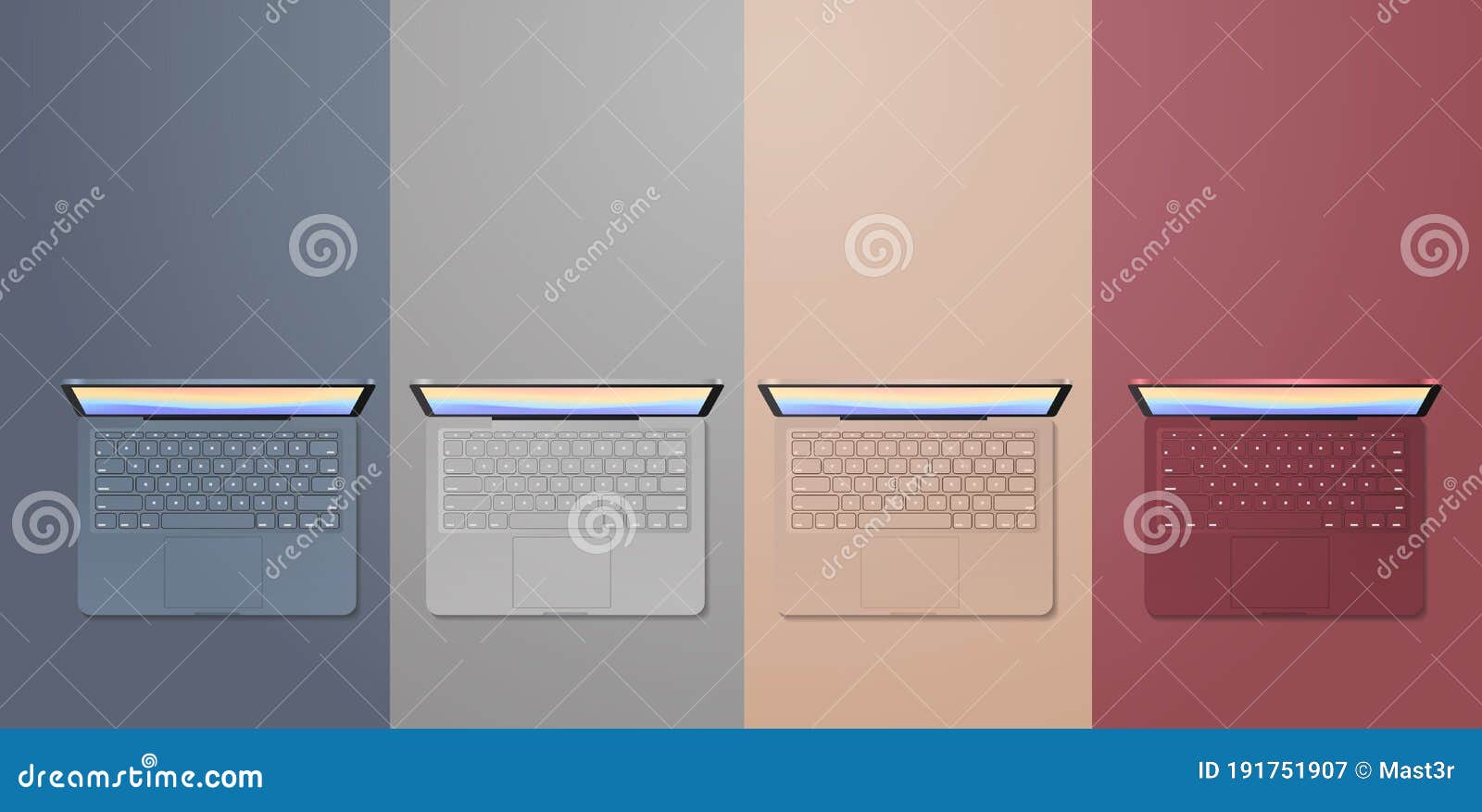 Set Colored Laptops Realistic Mockup Gadgets and Devices Concept Top ...