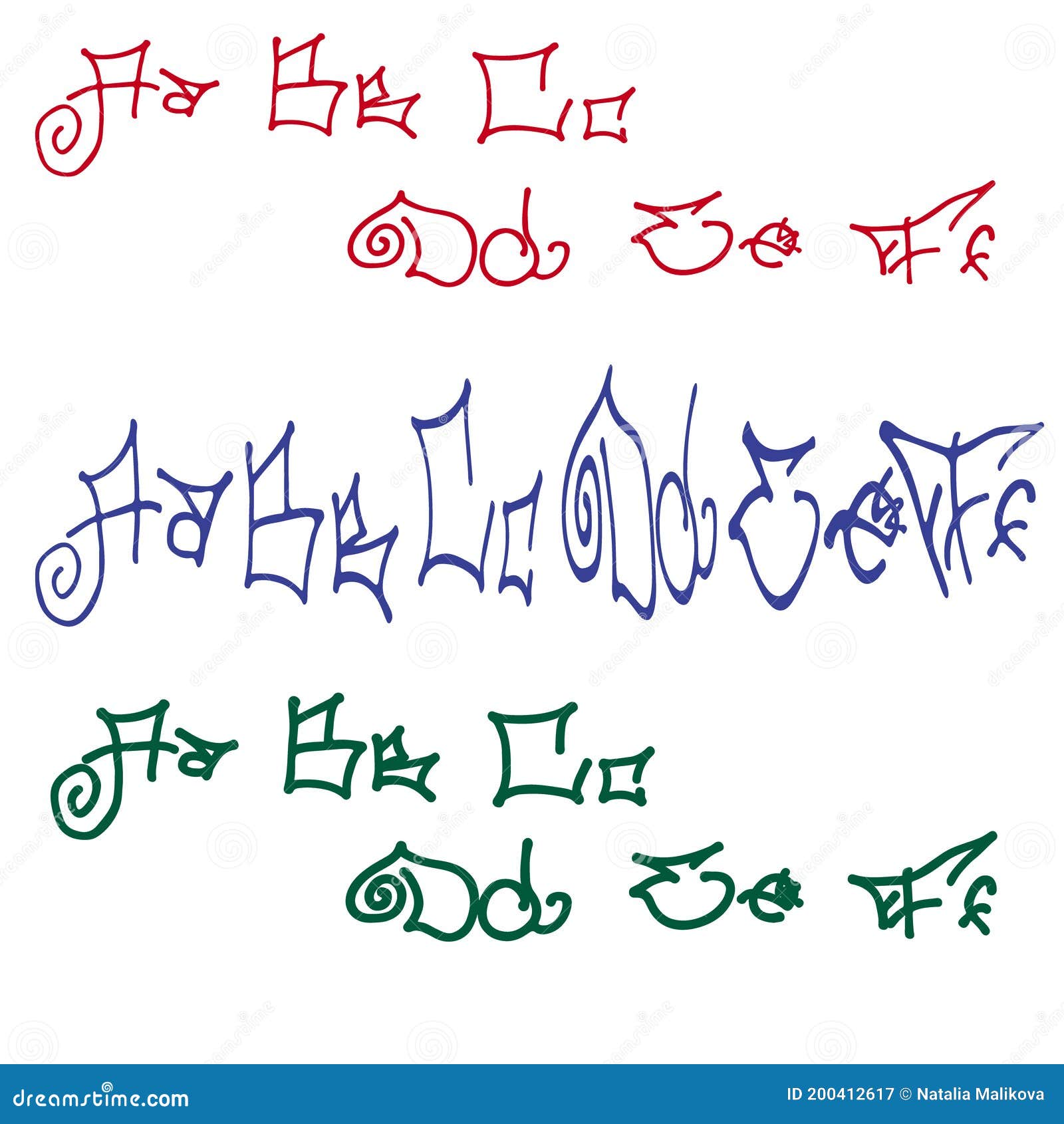 The Set of Colored Letters ABCDE. Hand Drawn Elements for Typography ...