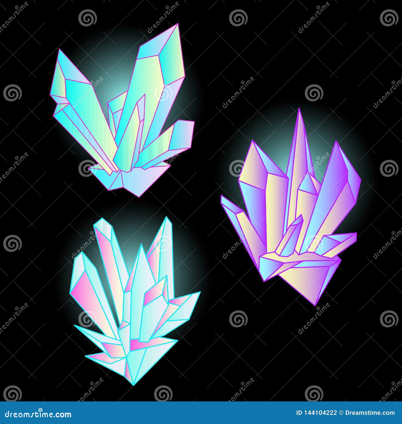 Set of Colored Luminous Crystals in Polygon Style Stock Vector ...