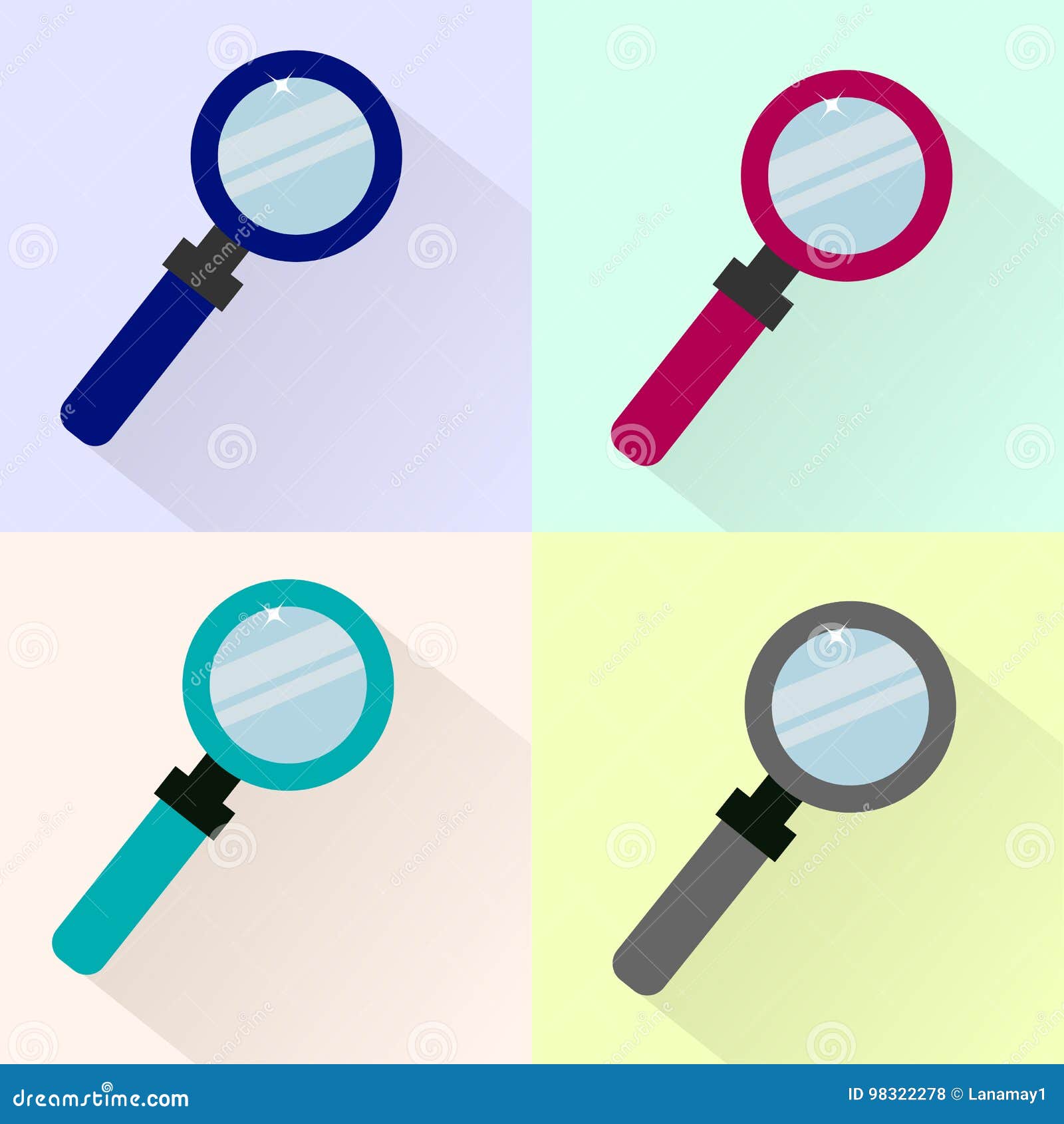 Set of Colored Magnifier Icons. Stock Vector - Illustration of ...