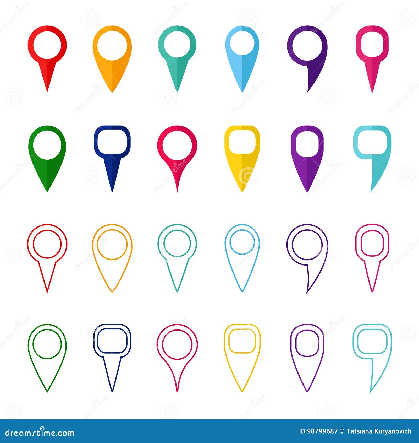 Set Of Colored Map Markers And Pointers Vector Illustration Stock