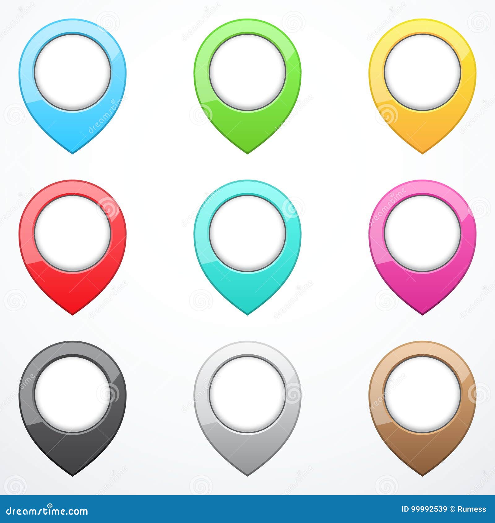 Set of colored map pins stock vector. Illustration of grey - 99992539