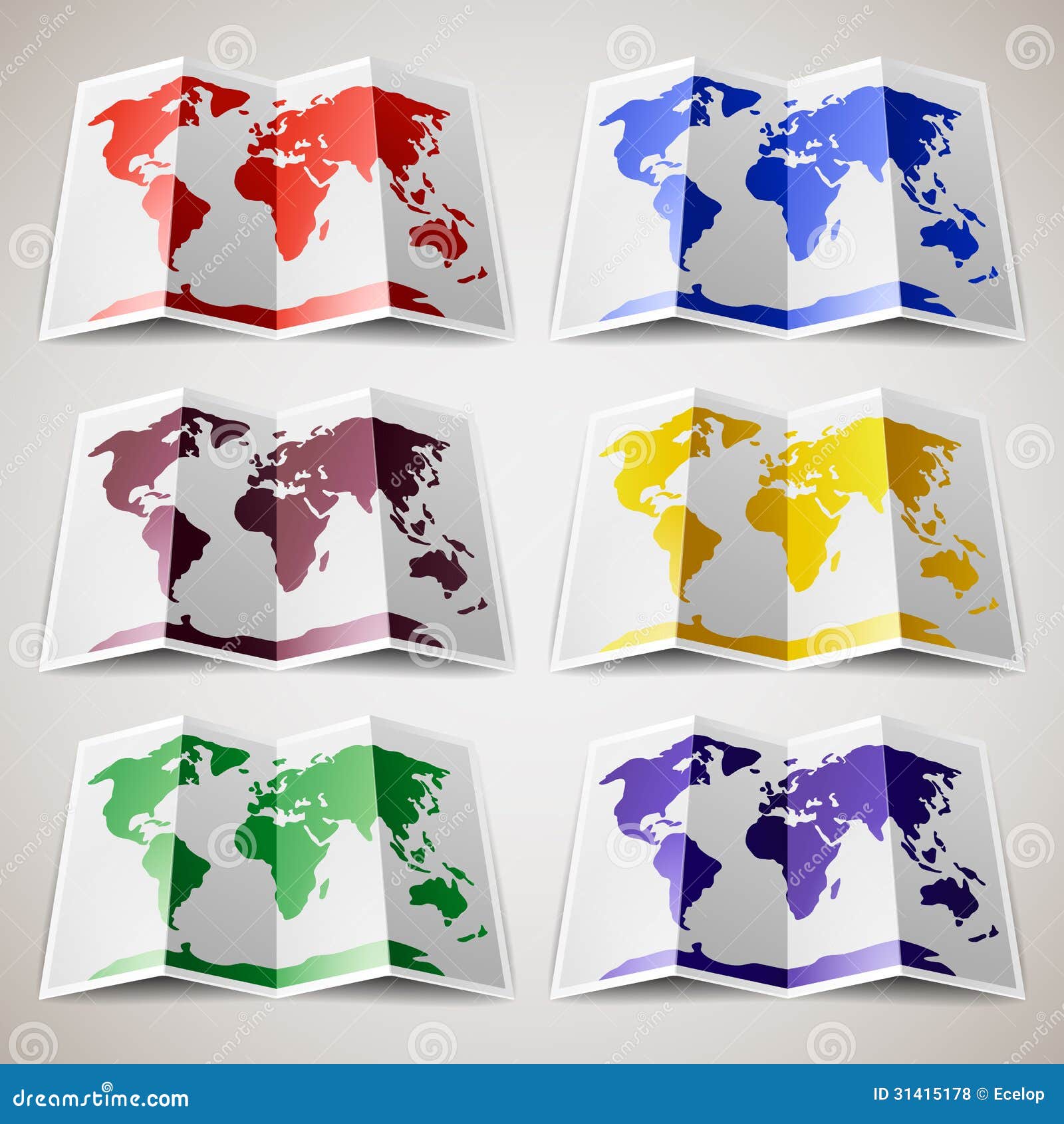 Set of Colored Maps of the World Stock Vector - Illustration of china ...