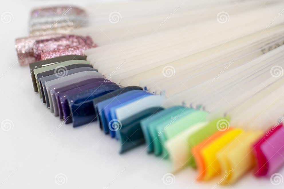 Set of Colored Nail Patterns on White Background Stock Photo - Image of ...