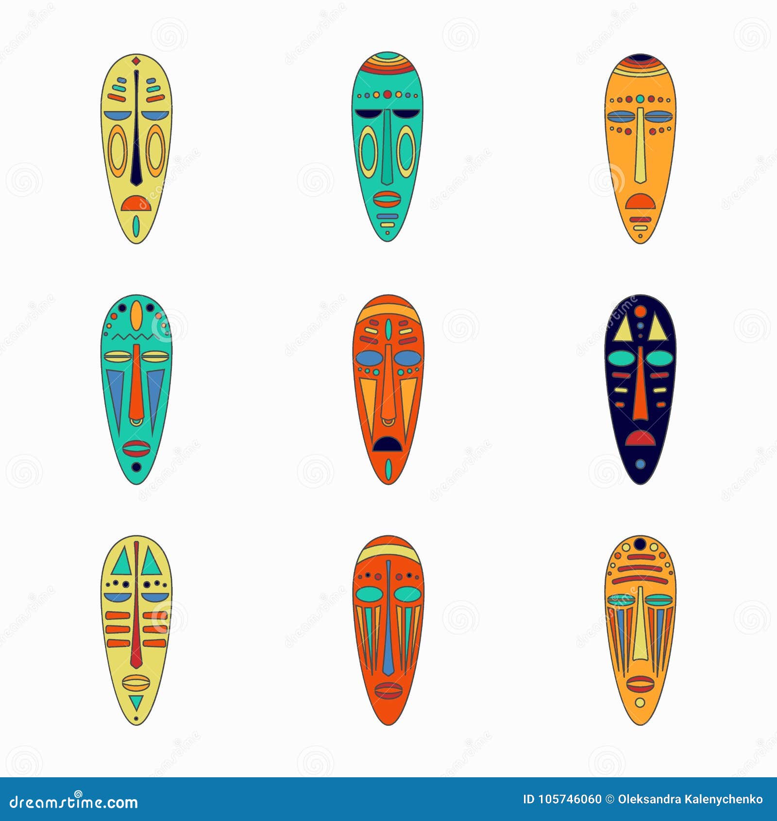 Set of Colored National Ethnick African Masks. Stock Vector ...