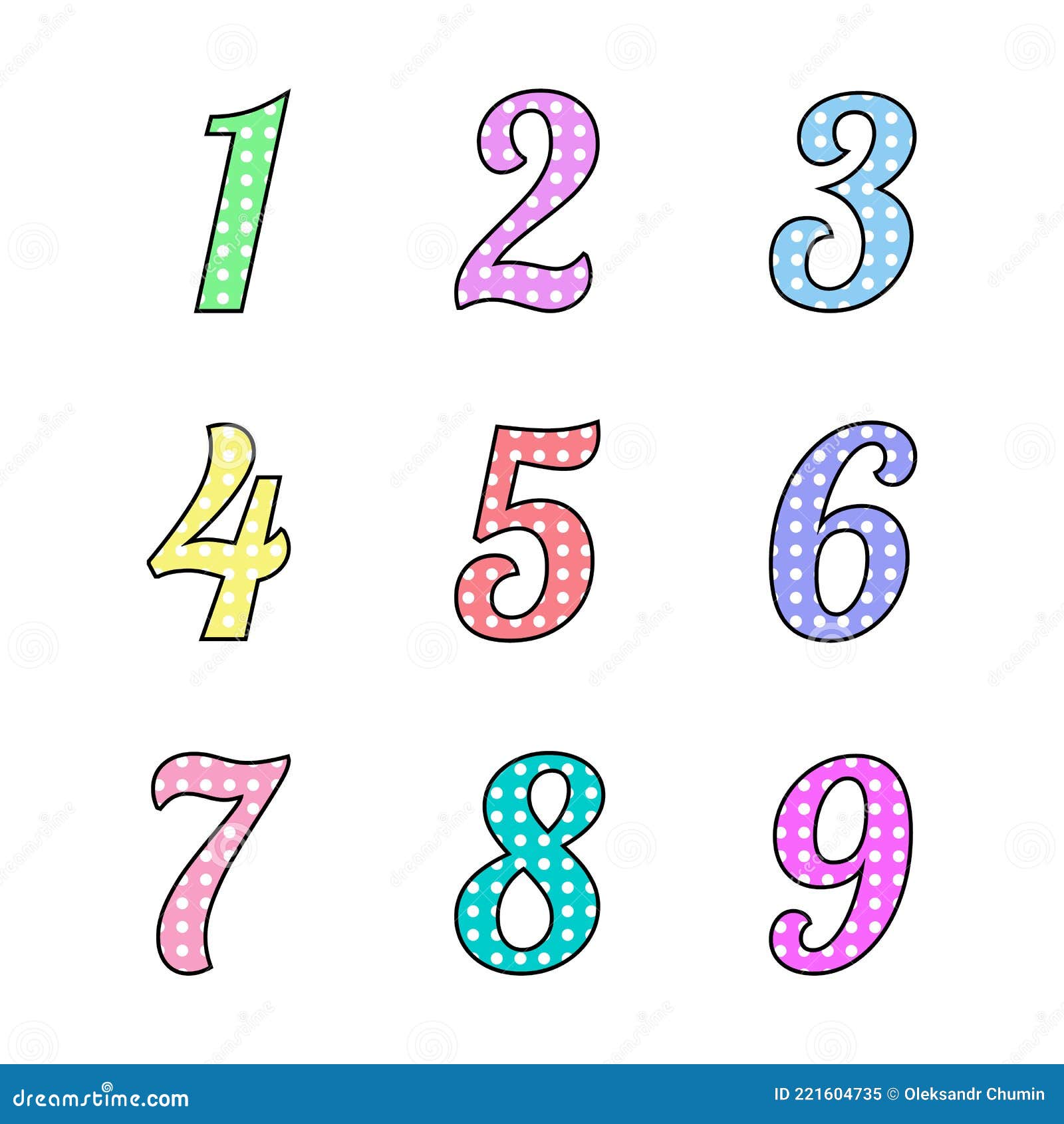 A Set of Colored Numbers. Cute Numbers Stock Vector - Illustration of ...