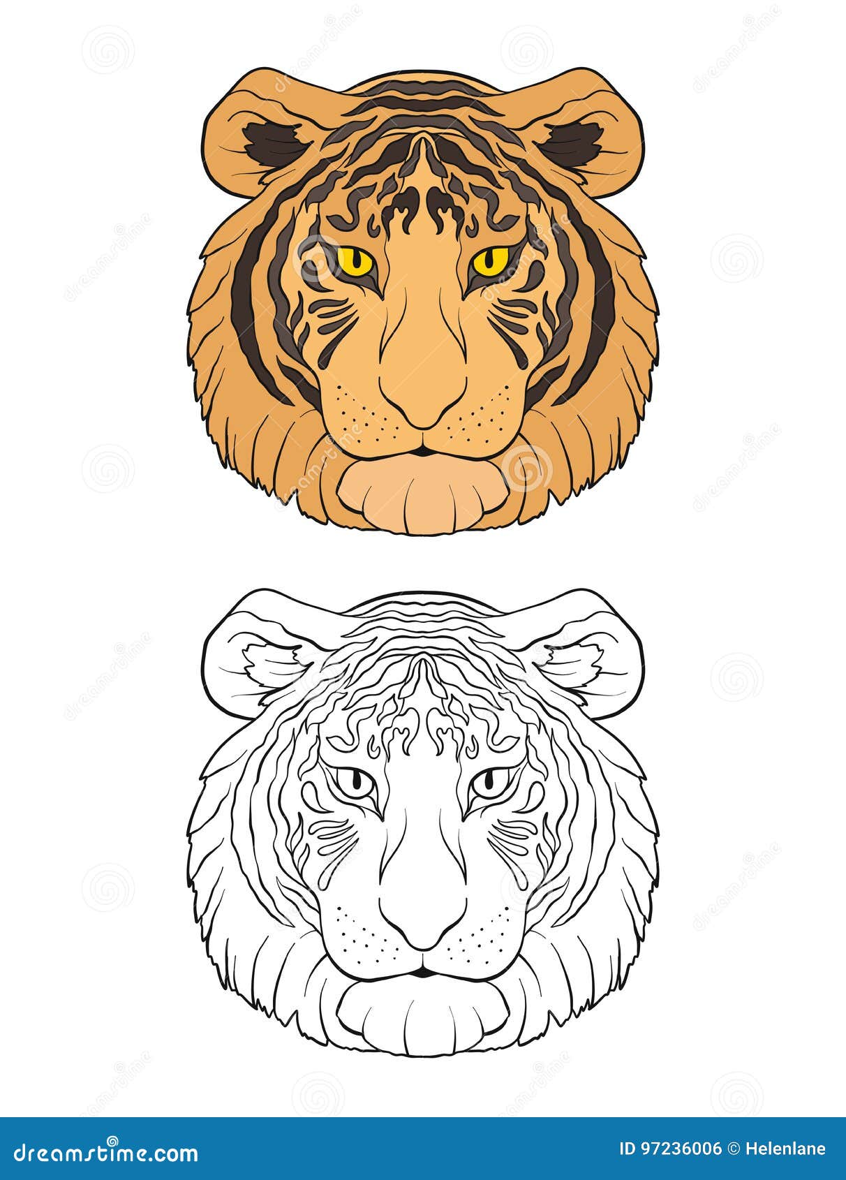 Set of Colored and Outline Tiger. Stock Vector - Illustration of mammal ...