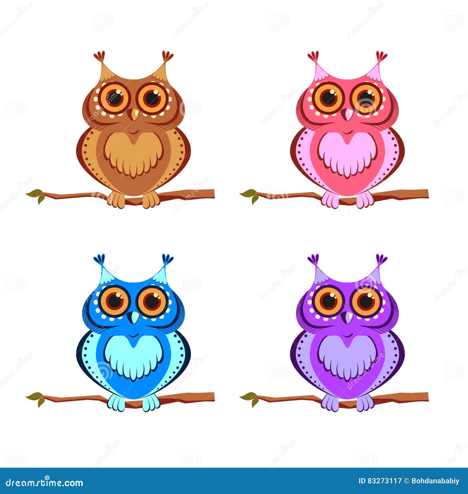 Set of colored owls stock vector. Illustration of icon - 83273117