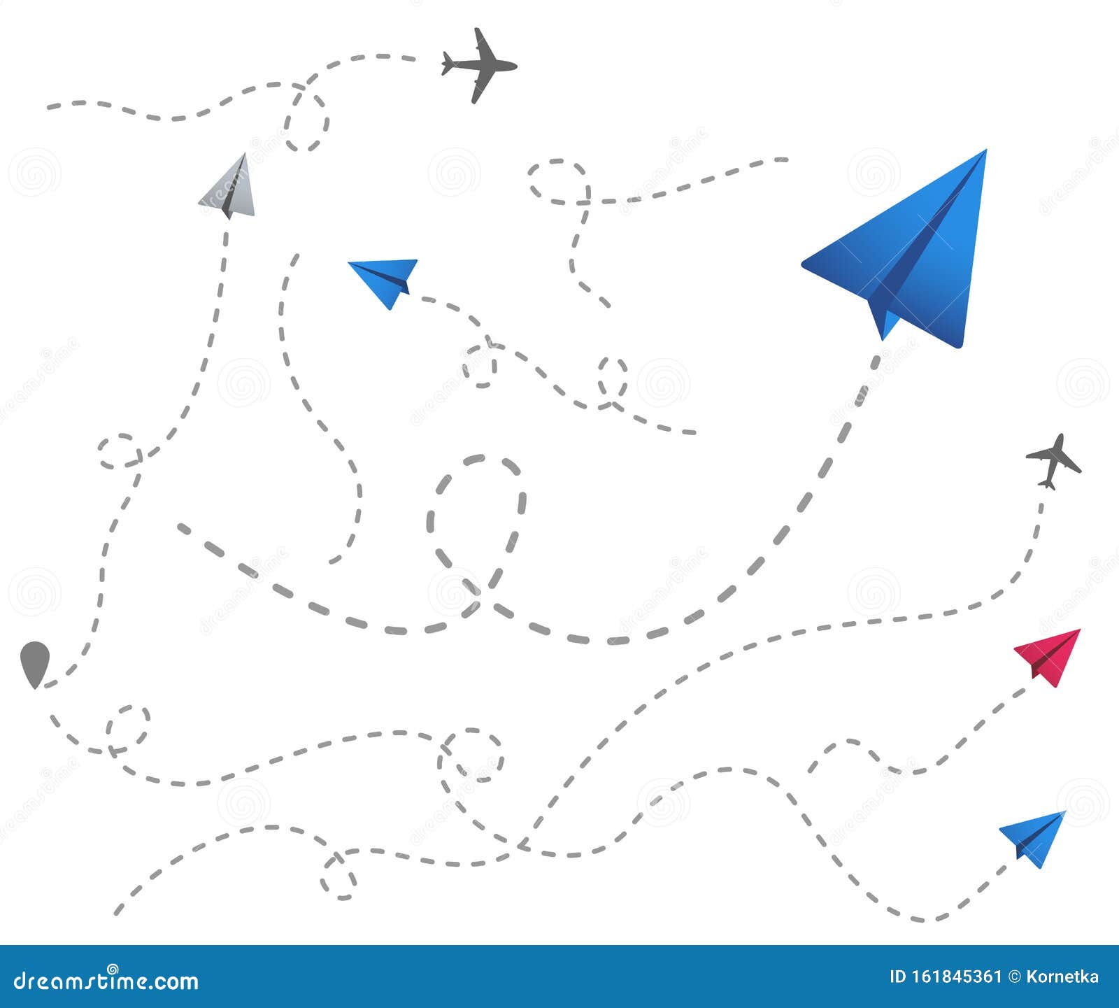 Set of Colored Paper Airplanes with Dotted Flight Path. Stock Vector ...