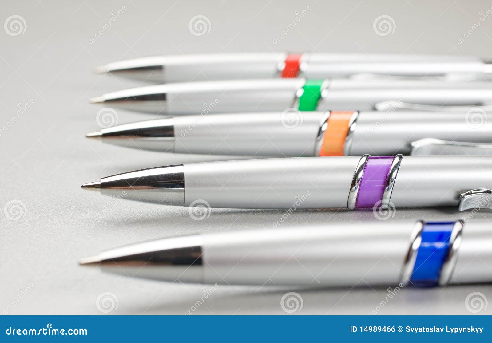 Set of Colored Pens on Table Stock Photo - Image of chrome, black: 14989466