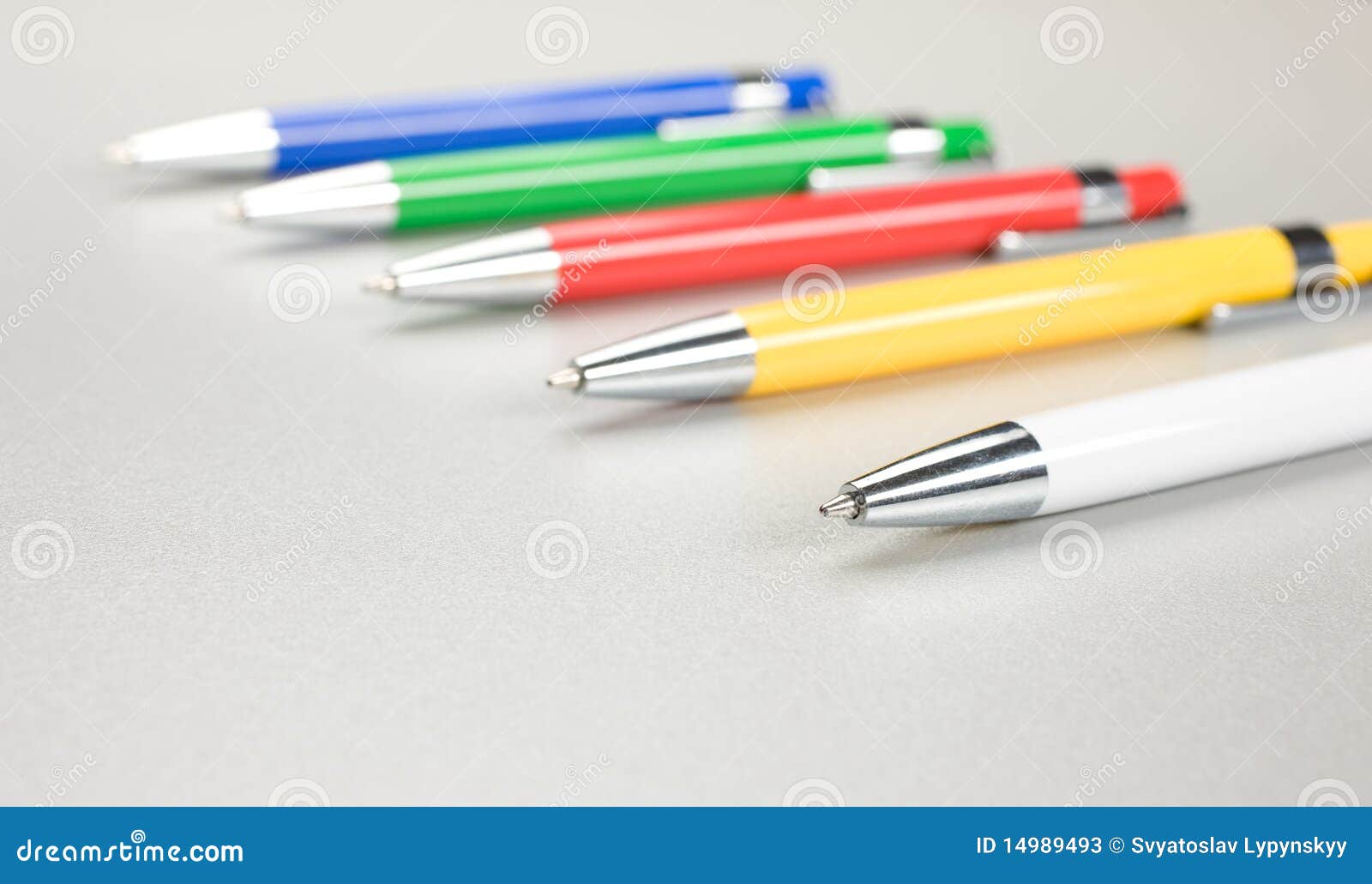 Set Of Colored Pens On Table Stock Image - Image of note, metal: 14989493