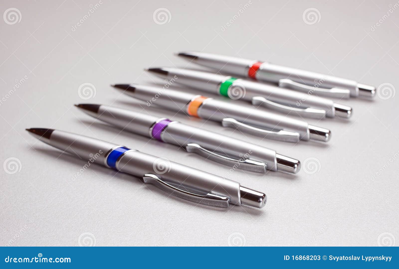 Set of Colored Pens on Table Stock Image - Image of instrument ...