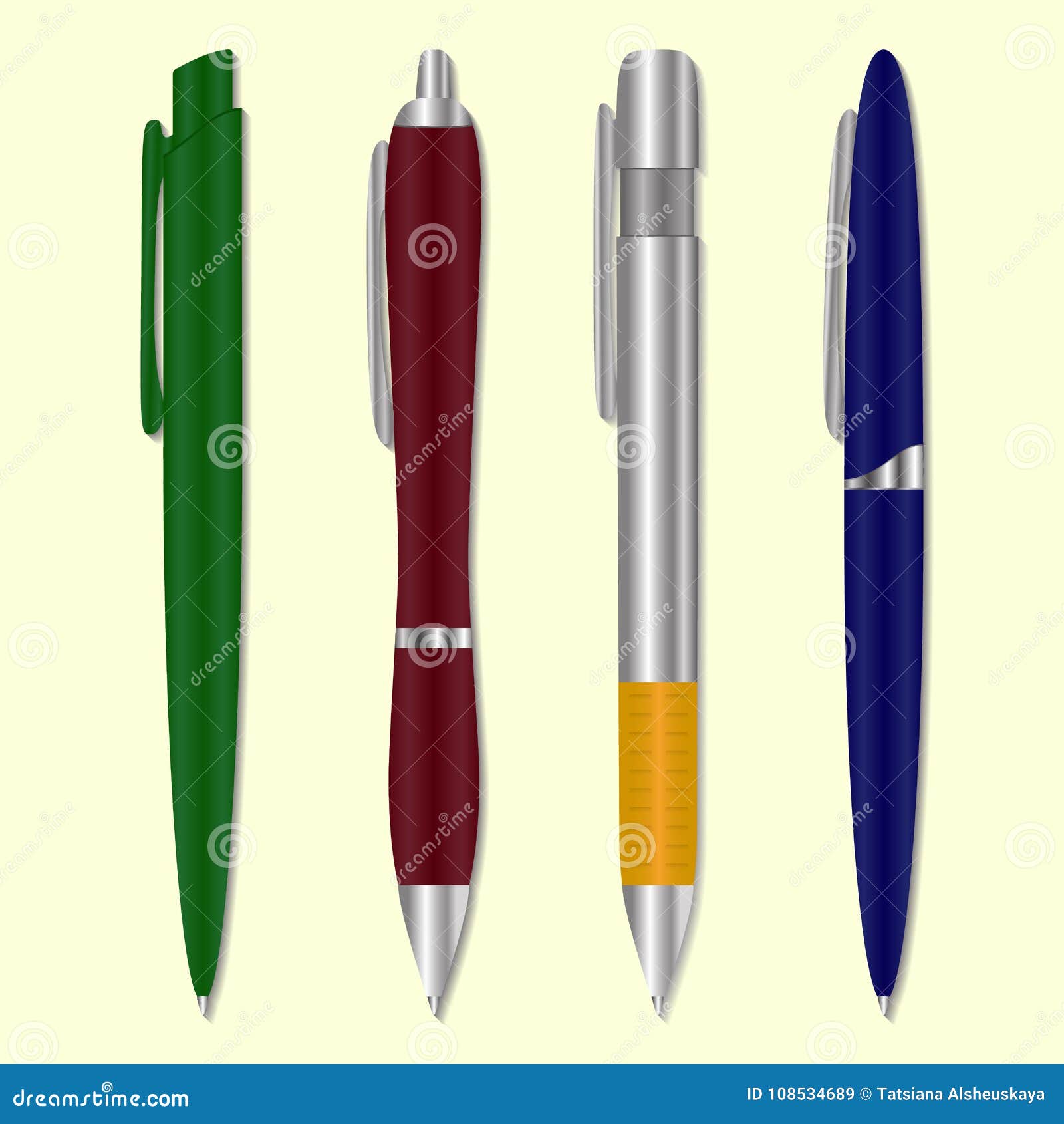 Set of Colored Pens. Vector Illustration. Stock Vector - Illustration ...