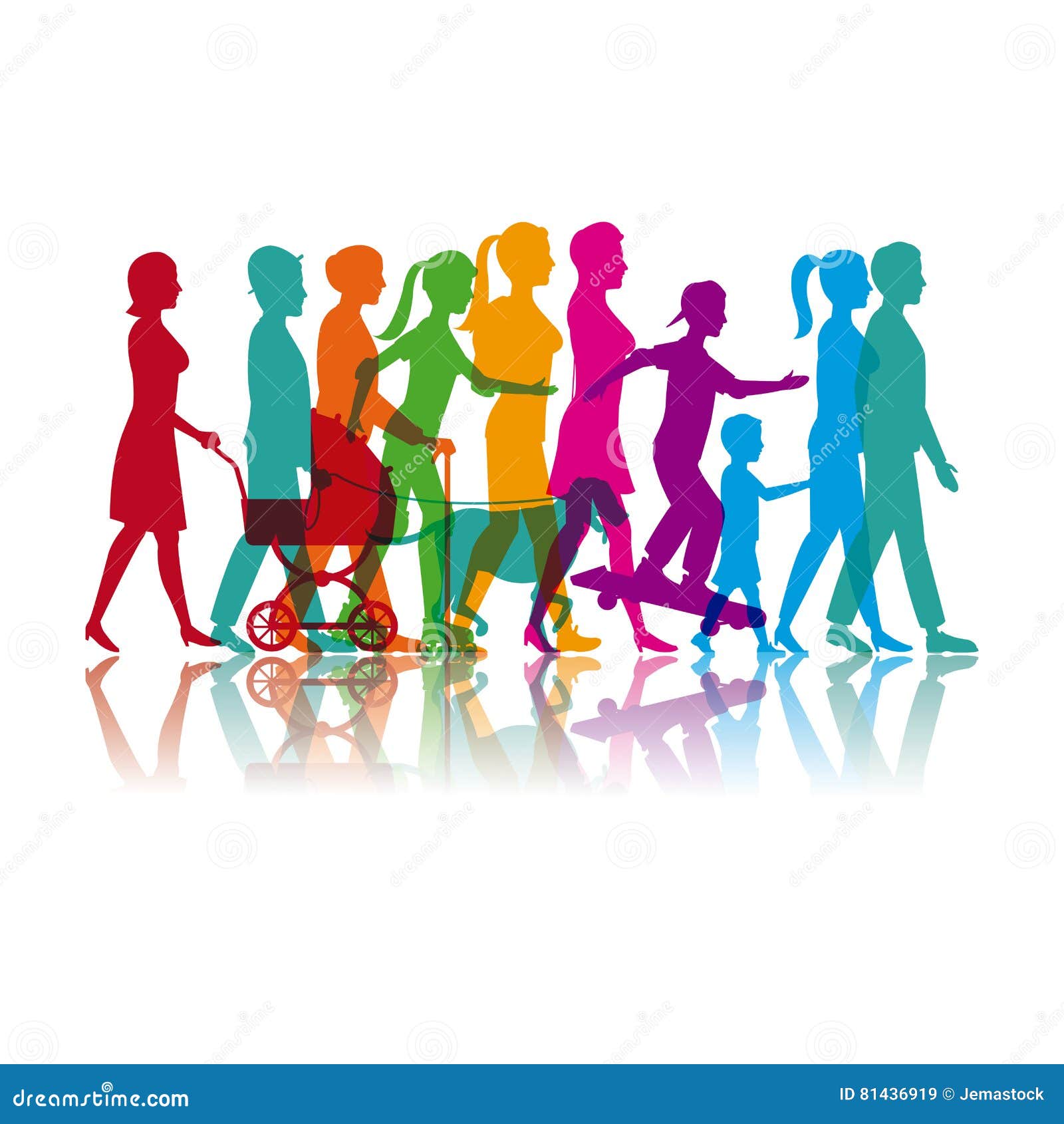 Set Colored People Walking and Skate Stock Vector - Illustration of ...