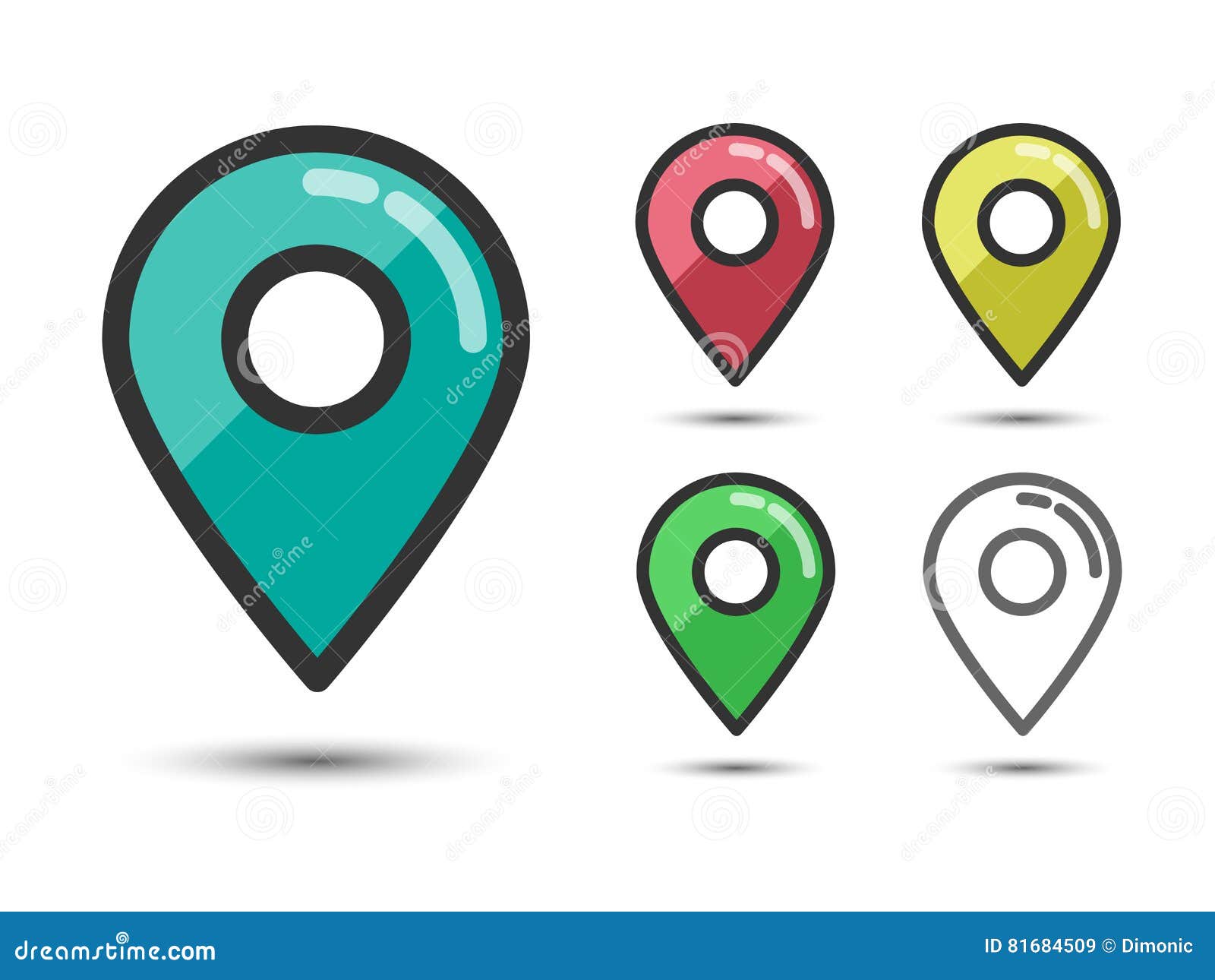 Set of Colored Pin Pointers Linear Flat Icons Stock Vector ...