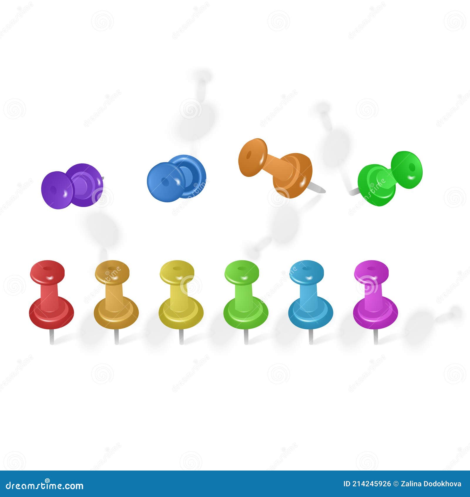 Set of Colored Push Pins in Different Angles Isolated on White ...