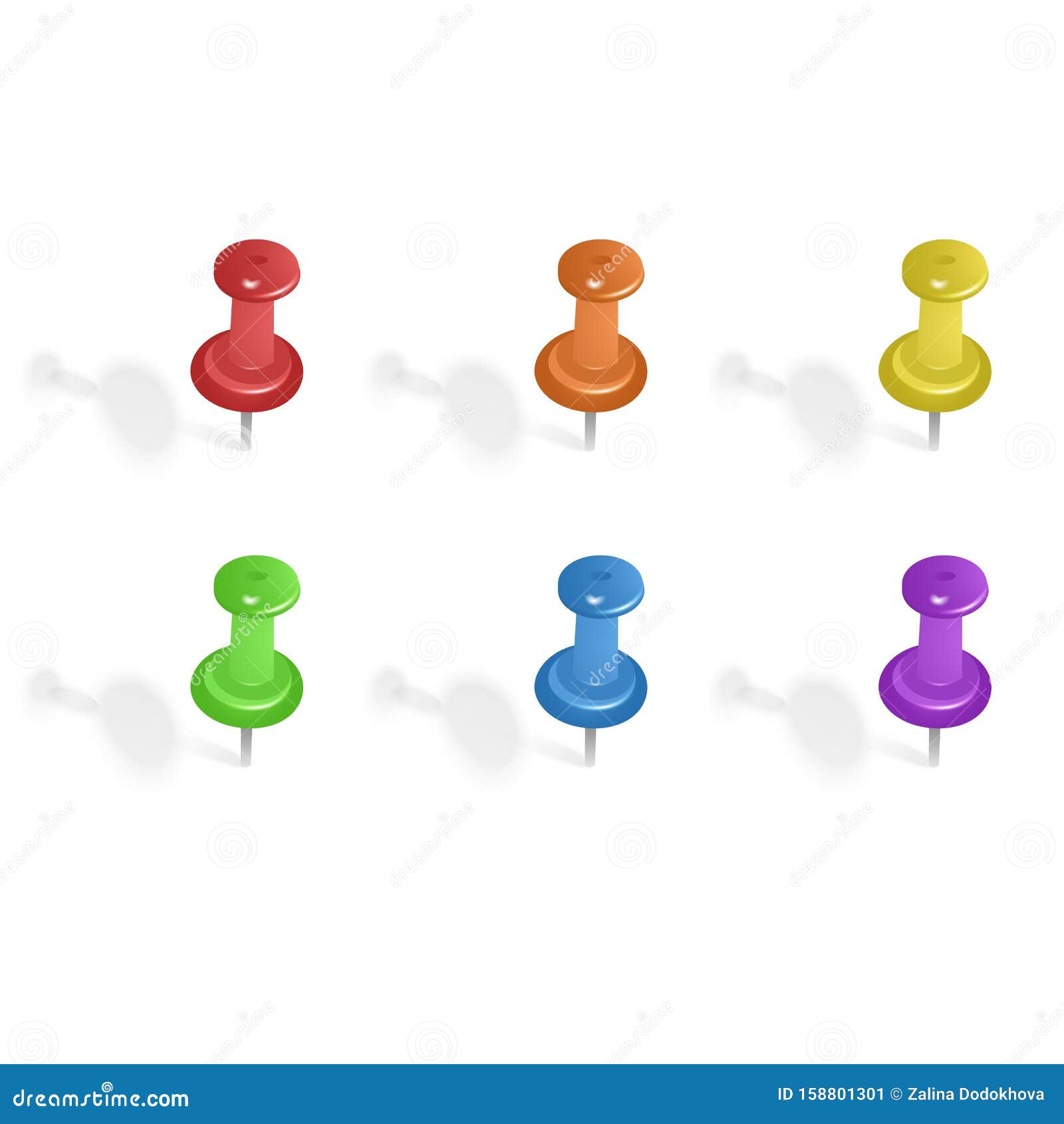 Set of Colored Push Pins Isolated on White Background. Vector EPS10 ...