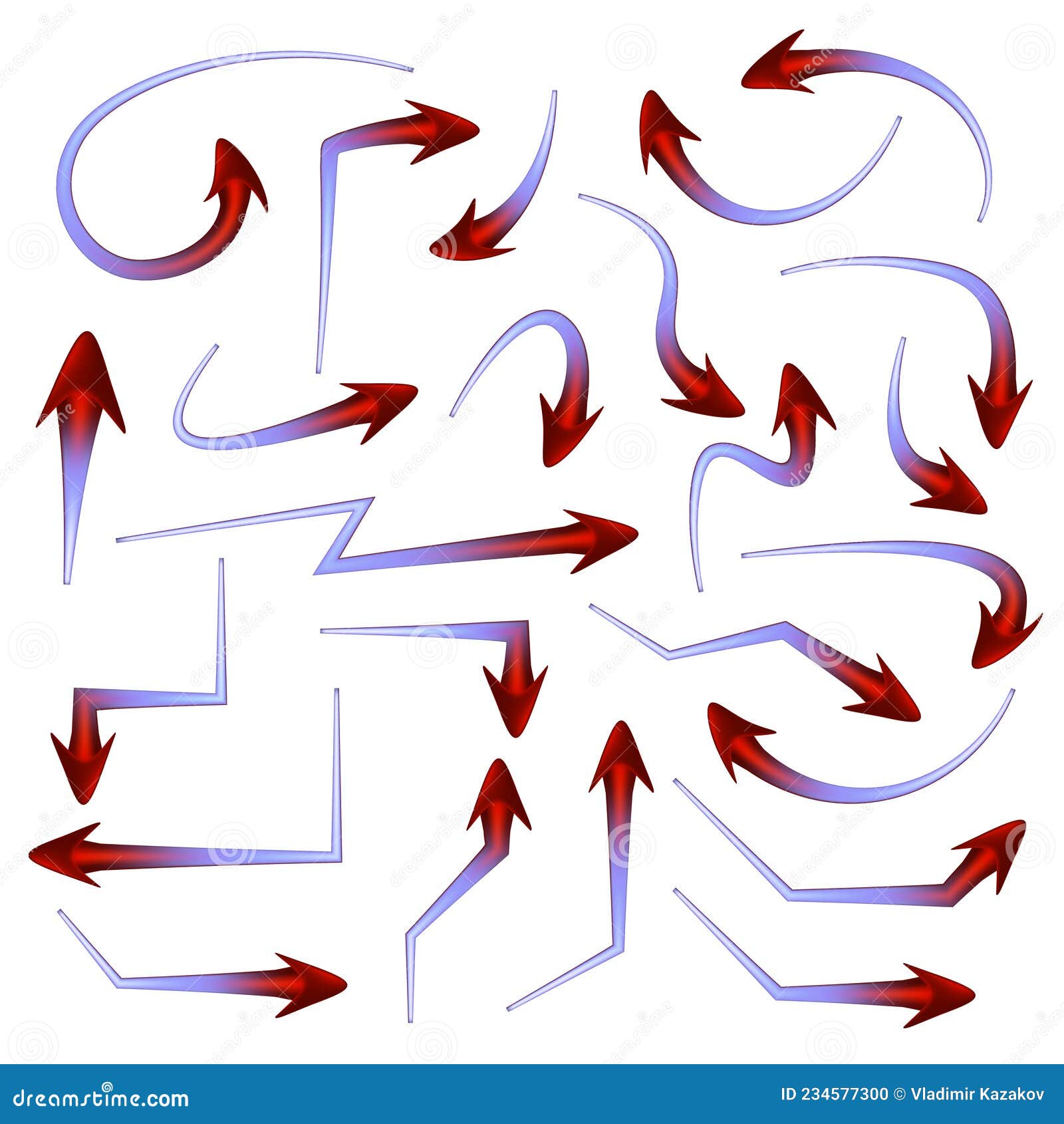 Set of Colored Red Blue Arrows Pointers with Soft Turns Isolated on ...