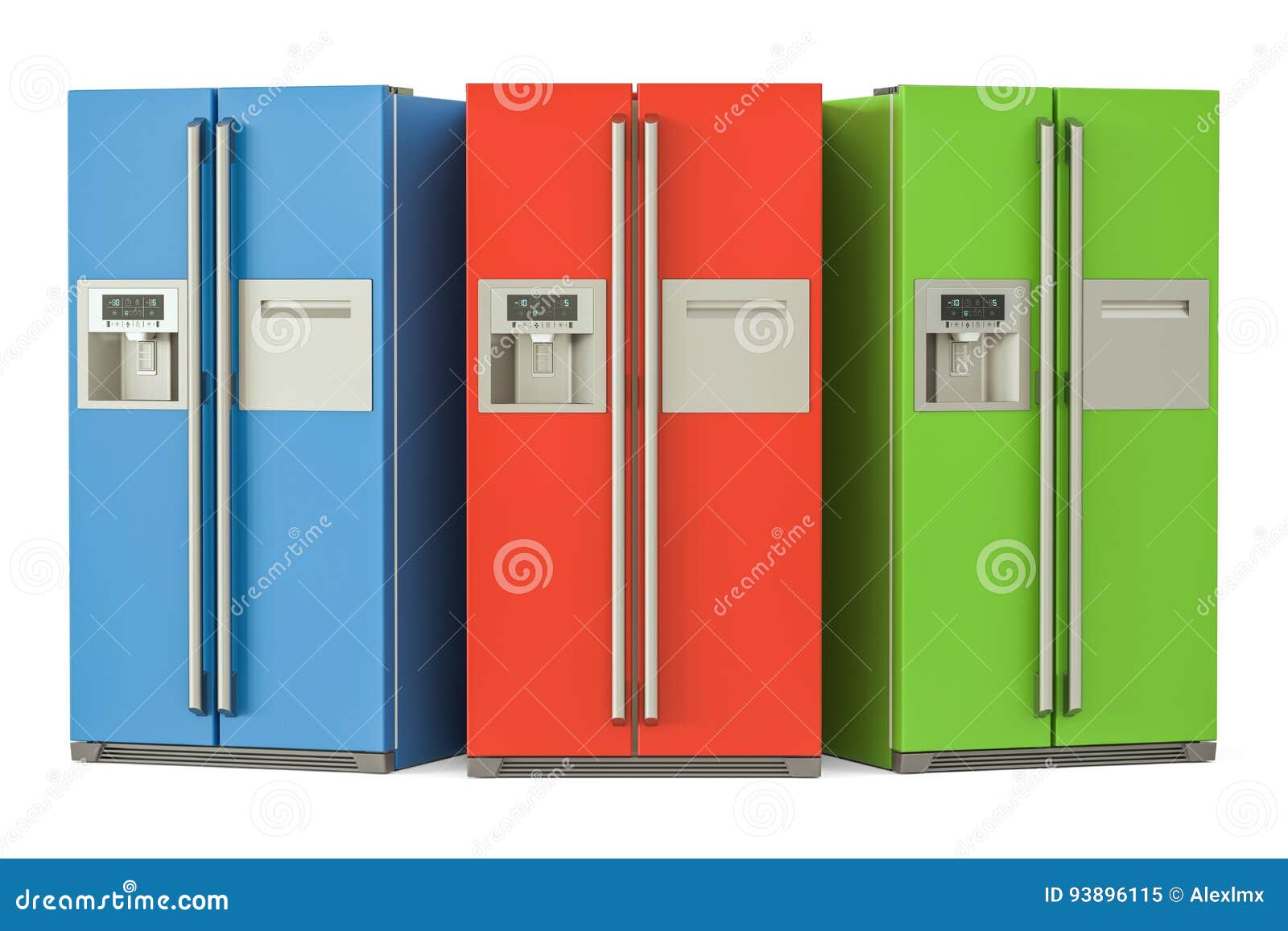 Set of Colored Refrigerators with Side-by-side Door System, 3D R Stock ...