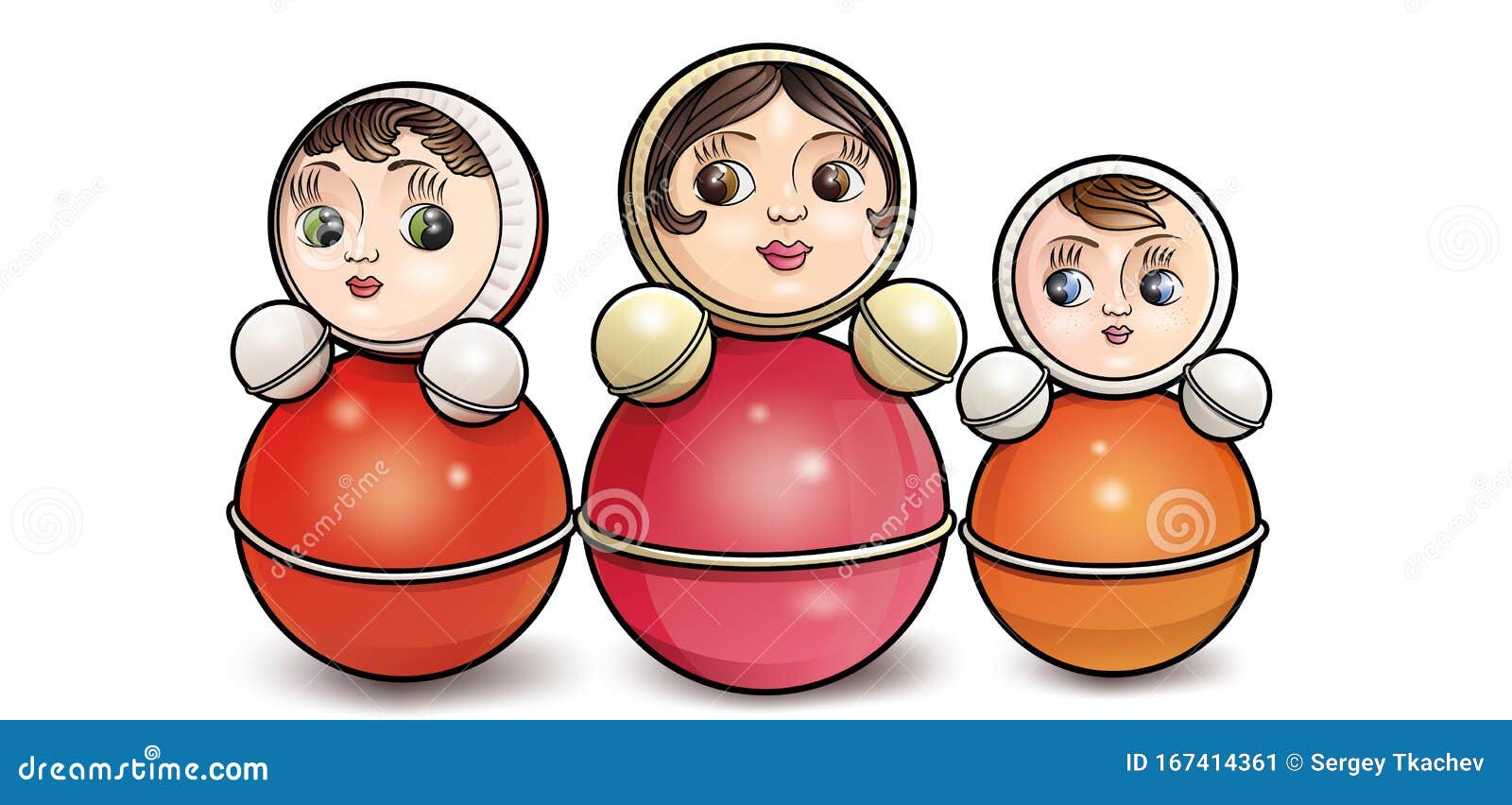Set of 3 Colored Roly-Poly,tilting Dolls Vector Illustration Stock ...