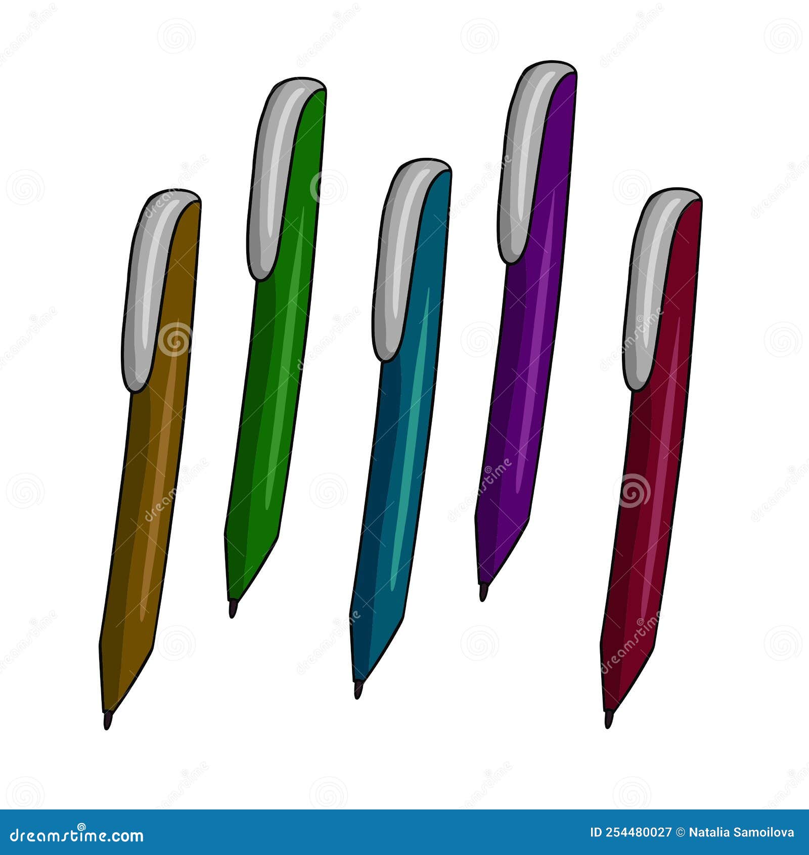 A Set of Colored School Pens, Vector Cartoon Stock Vector ...