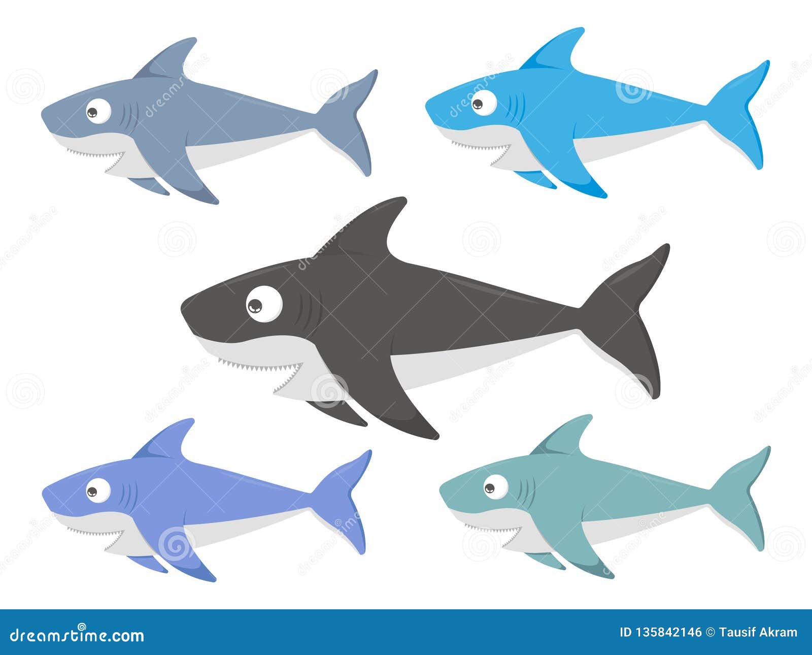 Set of Colored Shark Illustration Stock Illustration - Illustration of ...