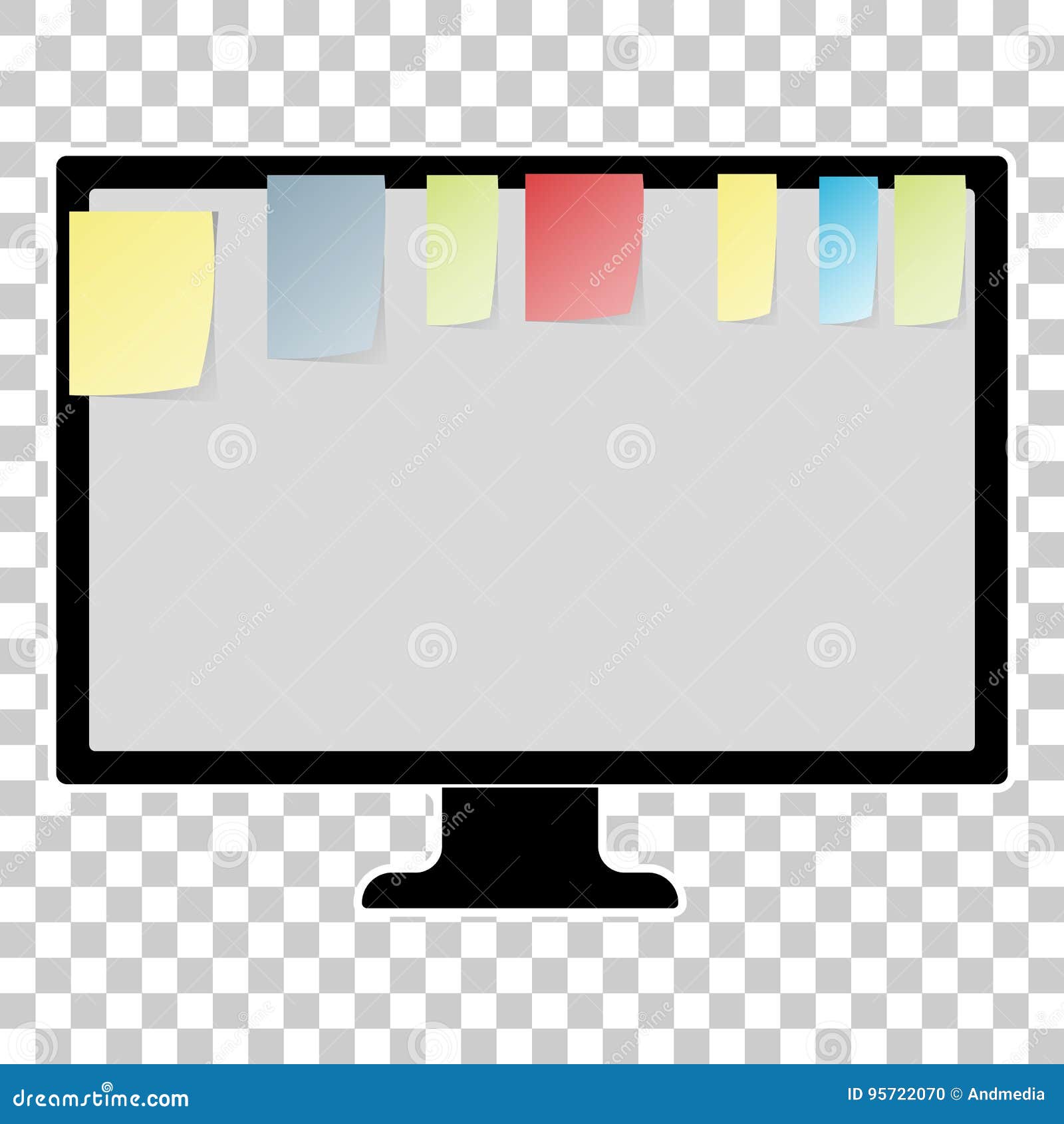 Set of Colored Sheets of Note Papers Pasted on the Monitor. Stock ...