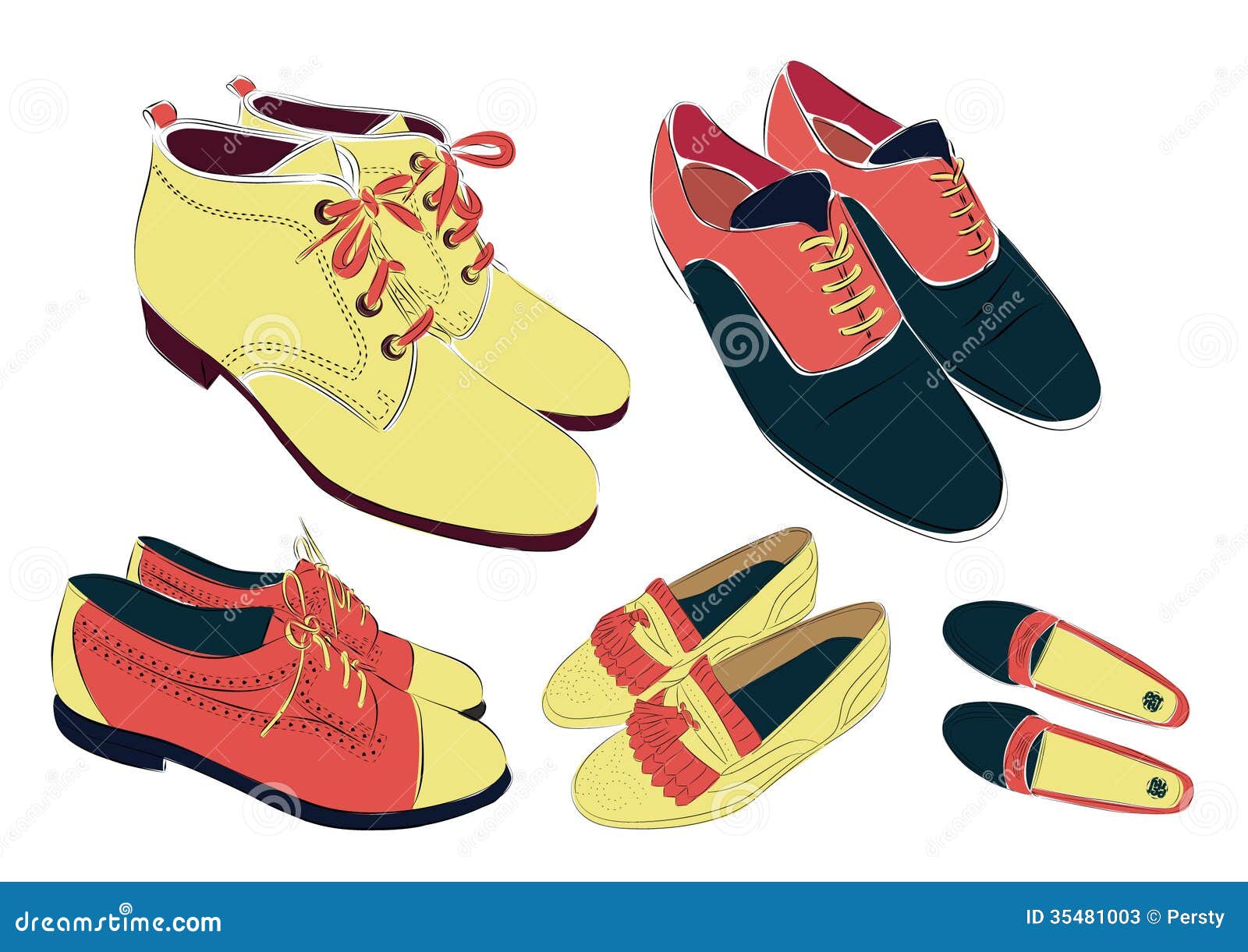 Set of colored shoes stock illustration. Illustration of drawing - 35481003