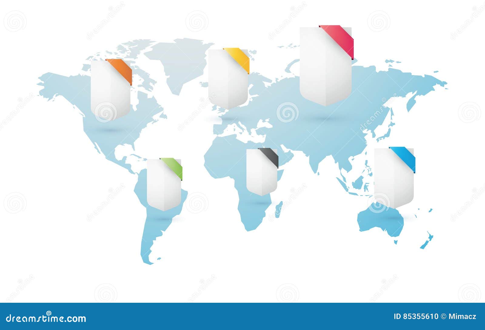 Set of Colored Sign with Blue World Map Stock Vector - Illustration of ...