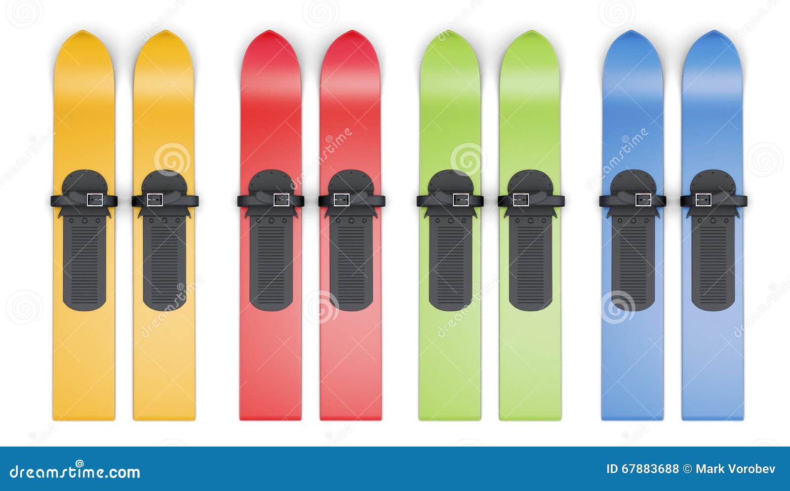 Set of Colored Skis on a White Background. 3d Rendering Stock ...